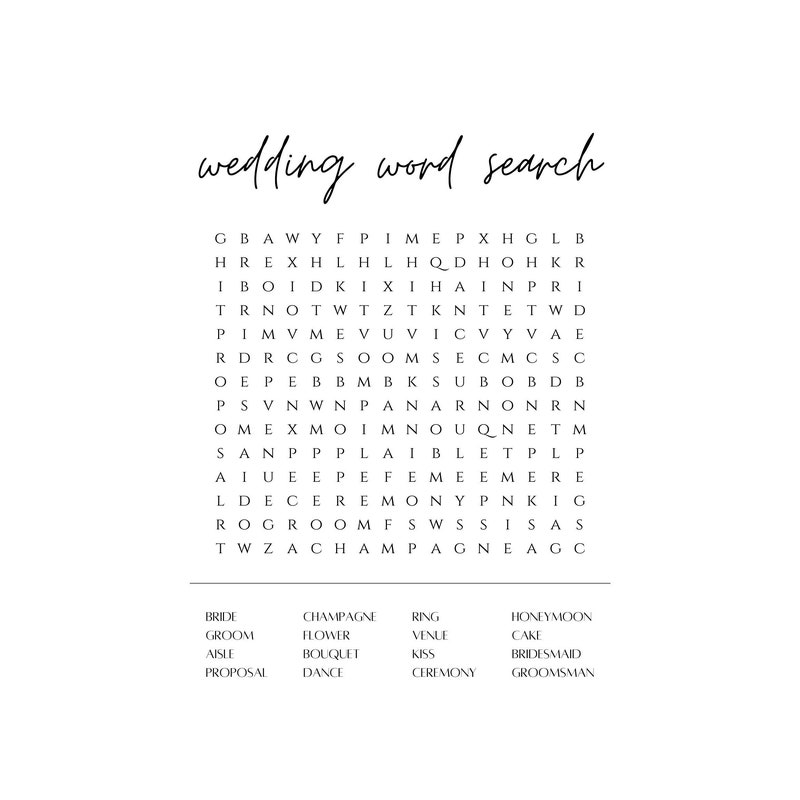 Wedding Word Search - Etsy