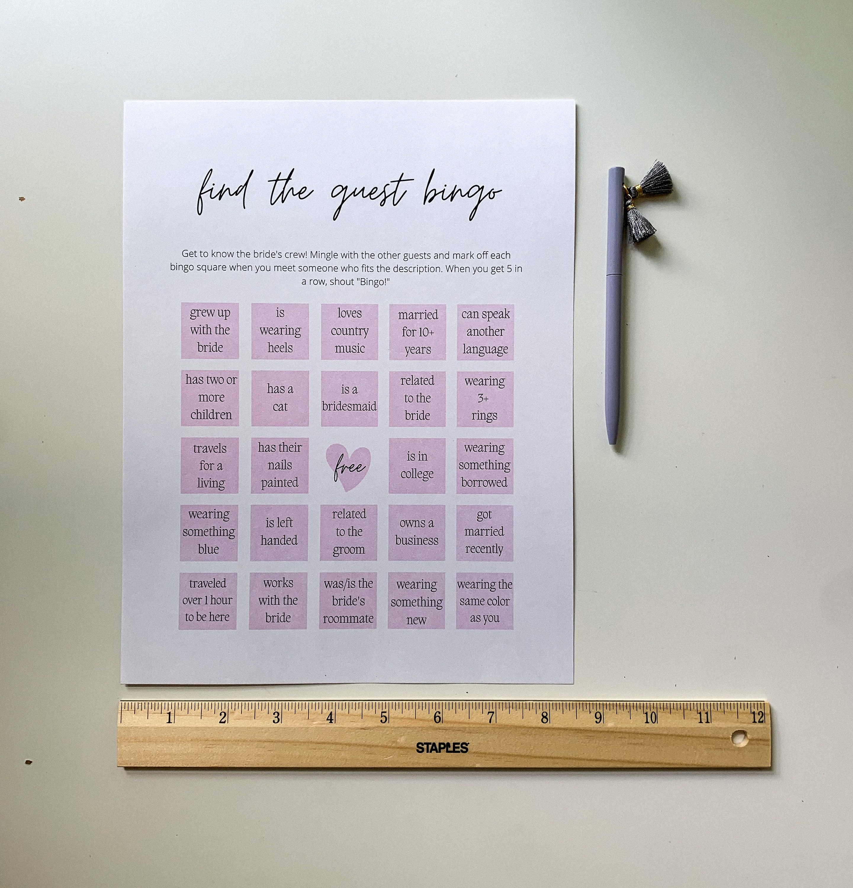 Find the Guest Bingo Cursive Blush Theme - Etsy