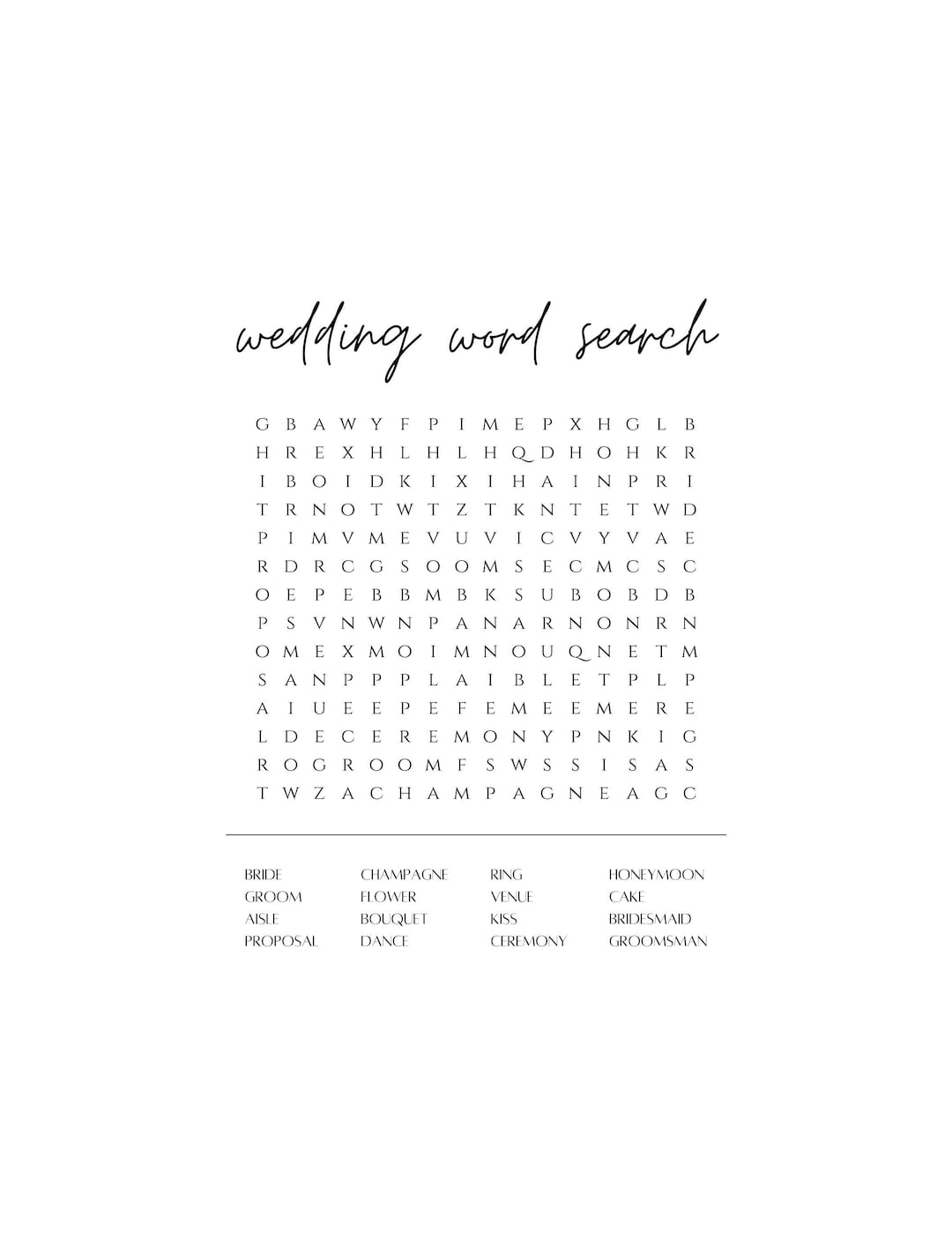 Printable Bridal Word Search Bridal Shower Games Printable, Wedding