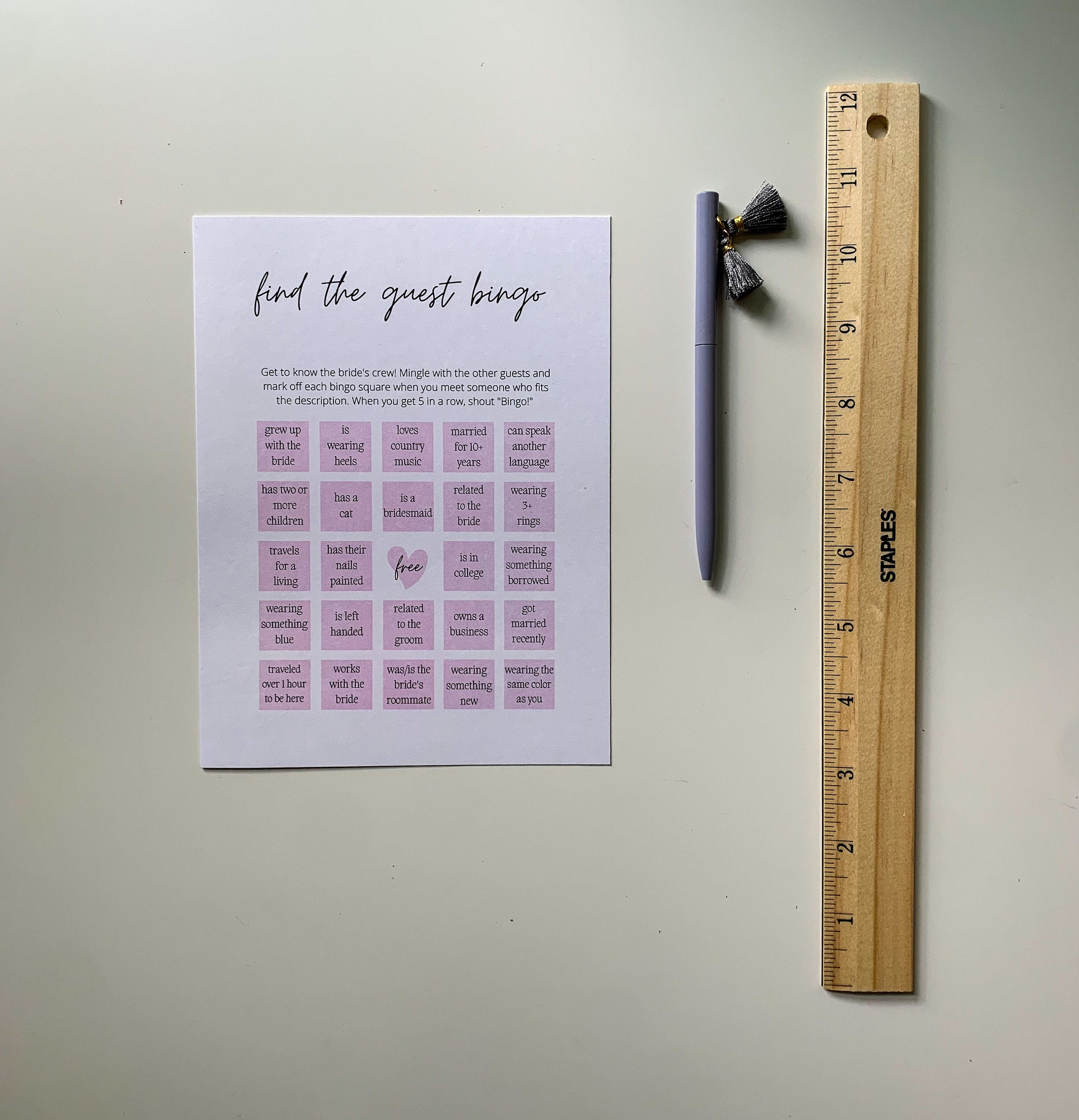 Find the Guest Bingo Cursive Blush Theme - Etsy