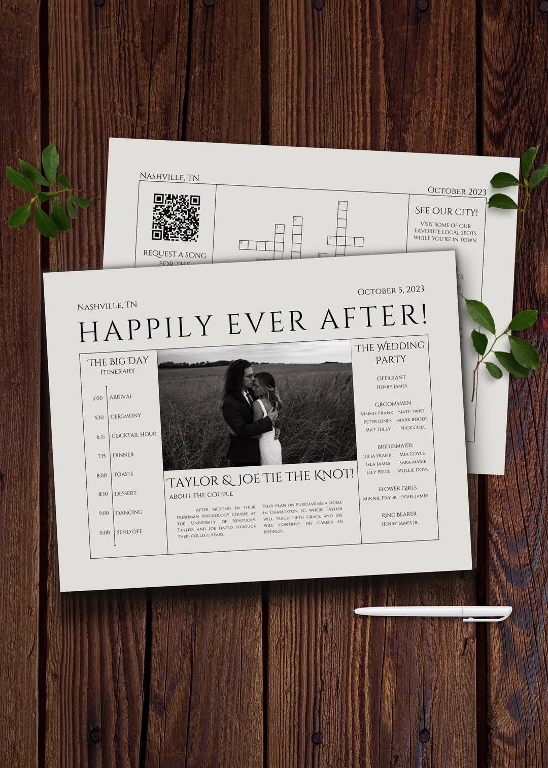 Minimalist Newspaper Wedding Program - Etsy