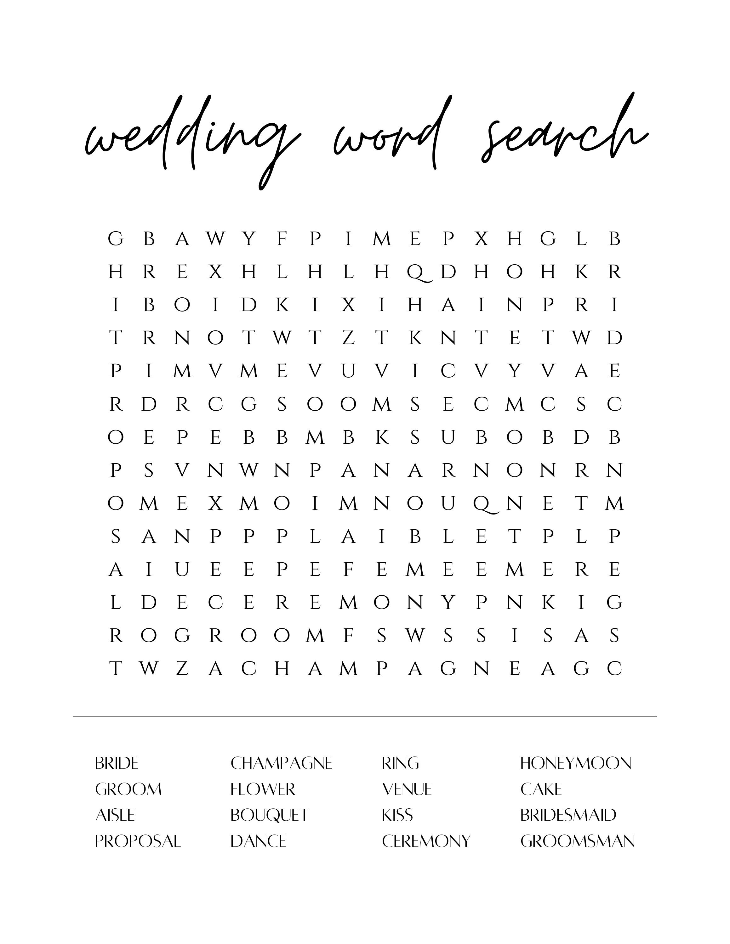 Etsy Wedding Word Search