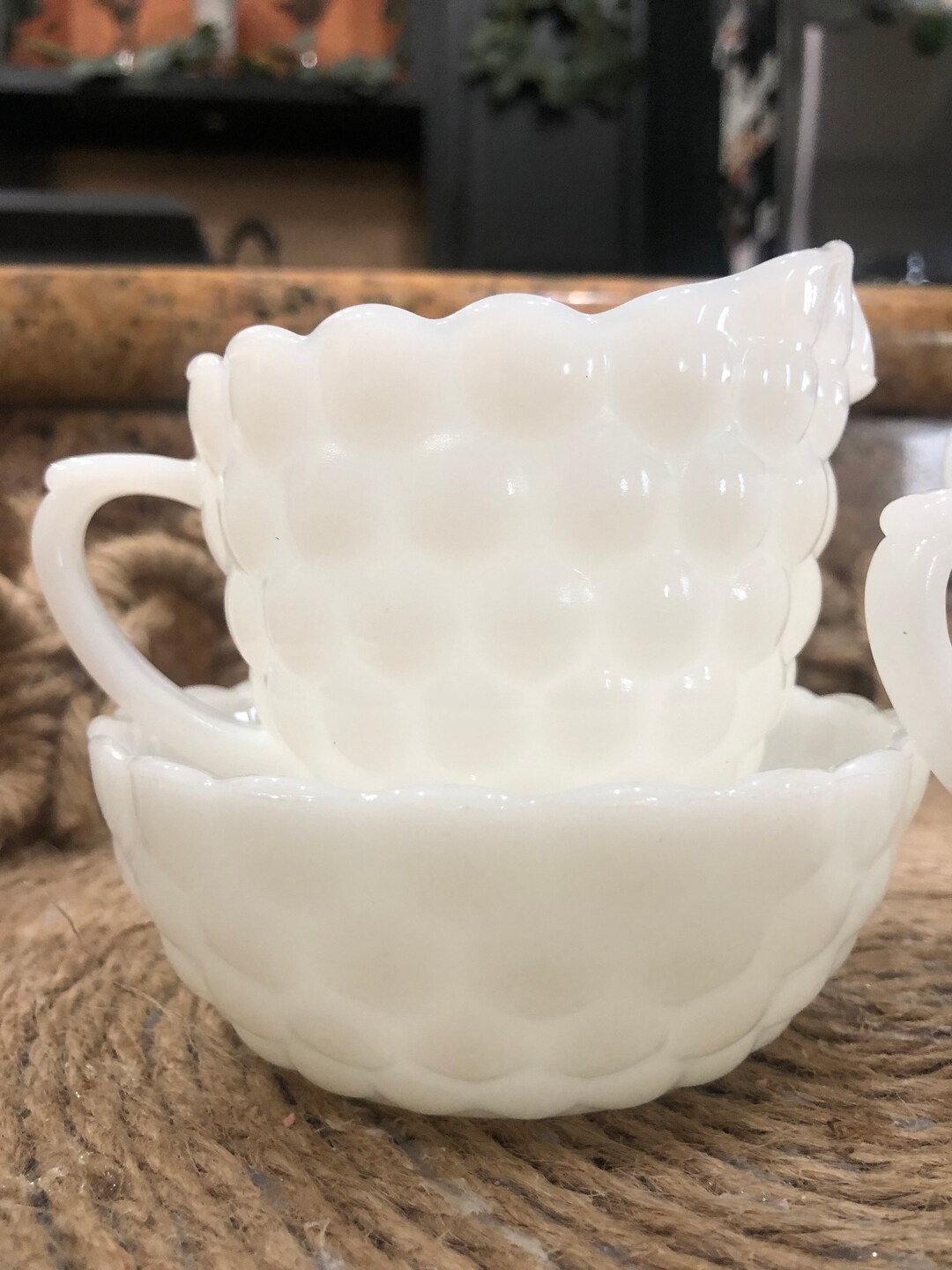 Fenton Bubble Pattern Milk Glass Cream, Sugar and Bowl Set - Etsy