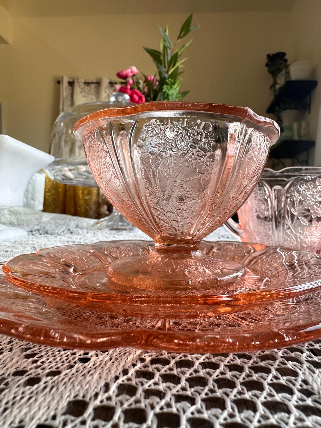Fascinating Pink Cherry Blossom Depression Glass Photos