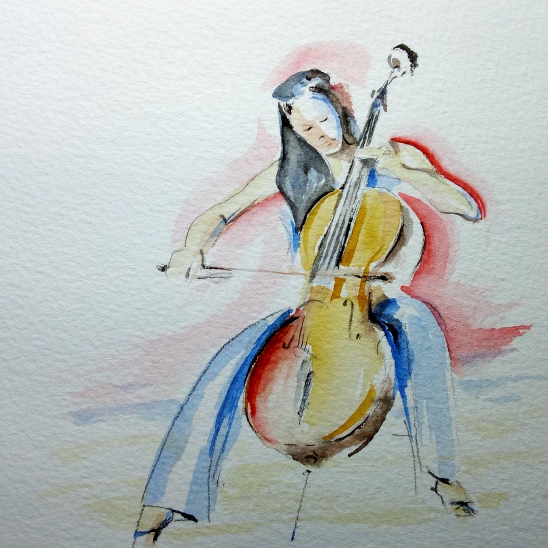 Cellist Painting - Cello Player Picture - Cellist Wall Decor - String ...