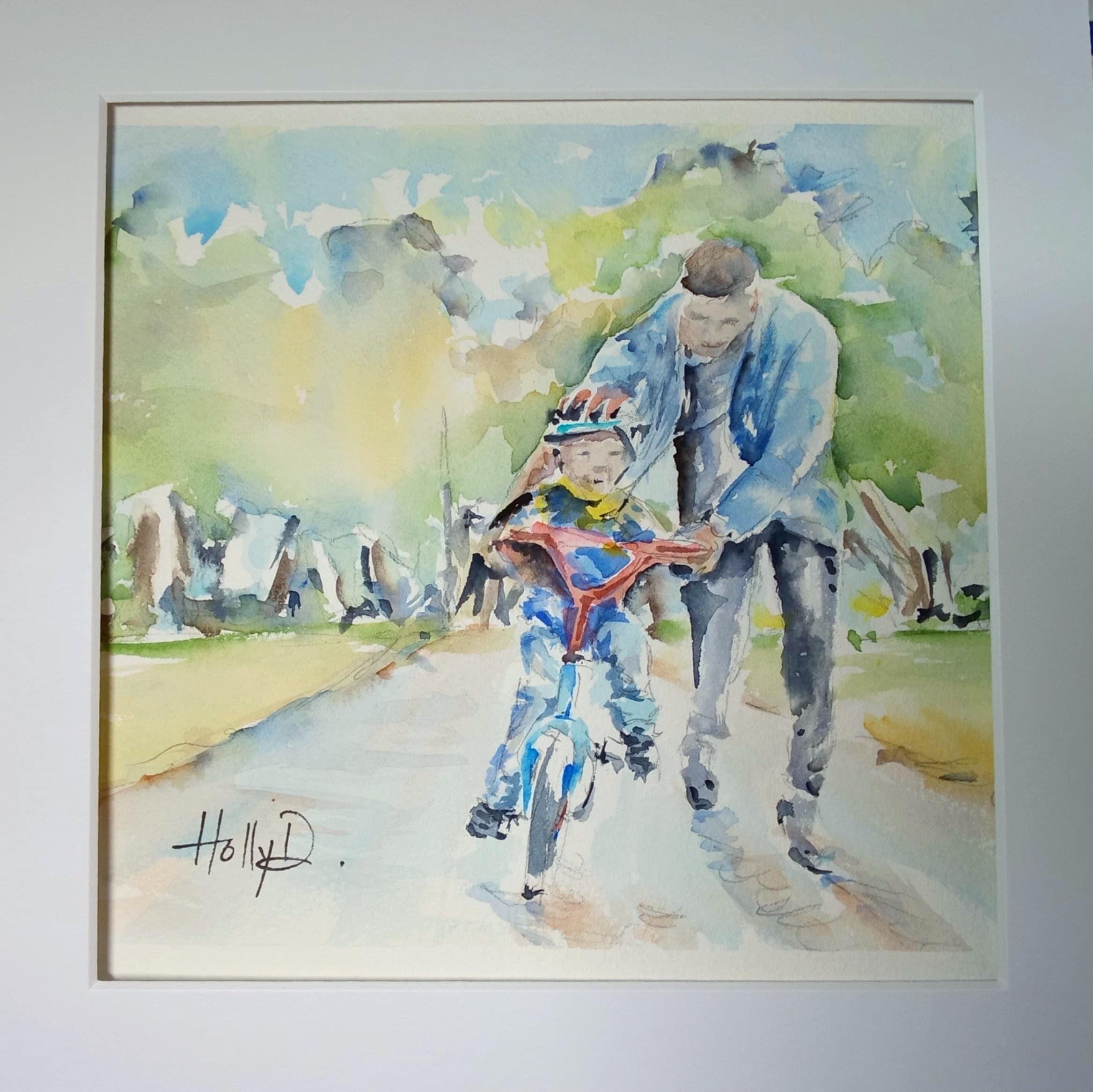 First Bike Ride Painting - Original Watercolour Picture - Biking Boy ...