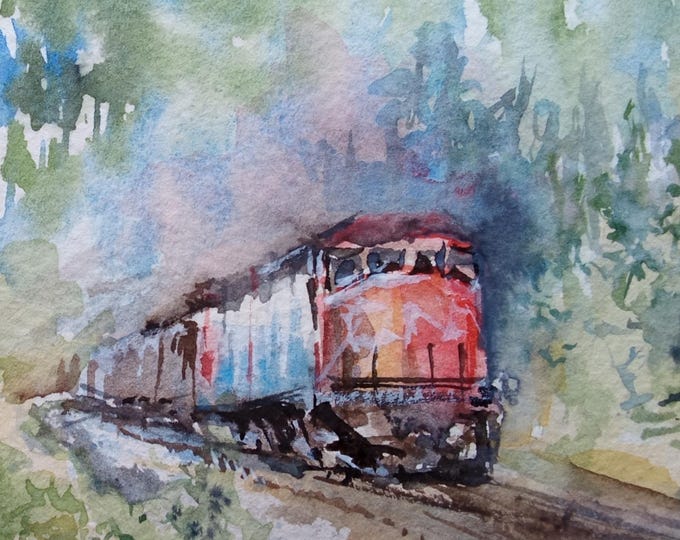 CN Train Watercolour Painting - Original Tiny Art - Canadian National ...