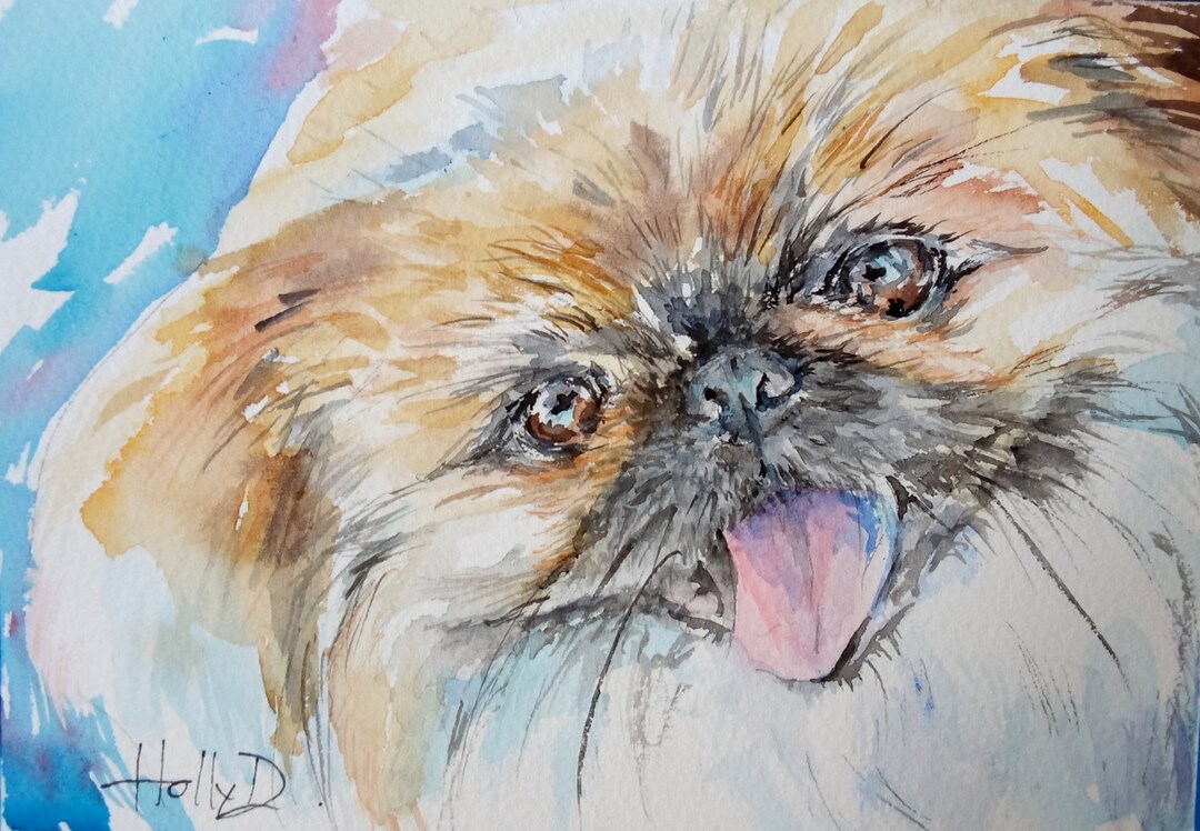 Pekingese Dog Painting, Original Watercolour - Animal Portrait ...