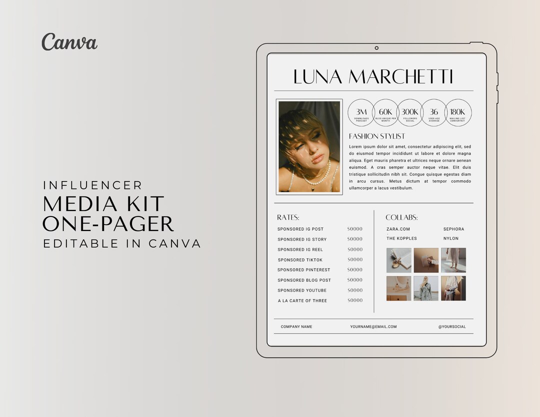 Influencer Media Kit One-pager Press Media Kit Template - Etsy