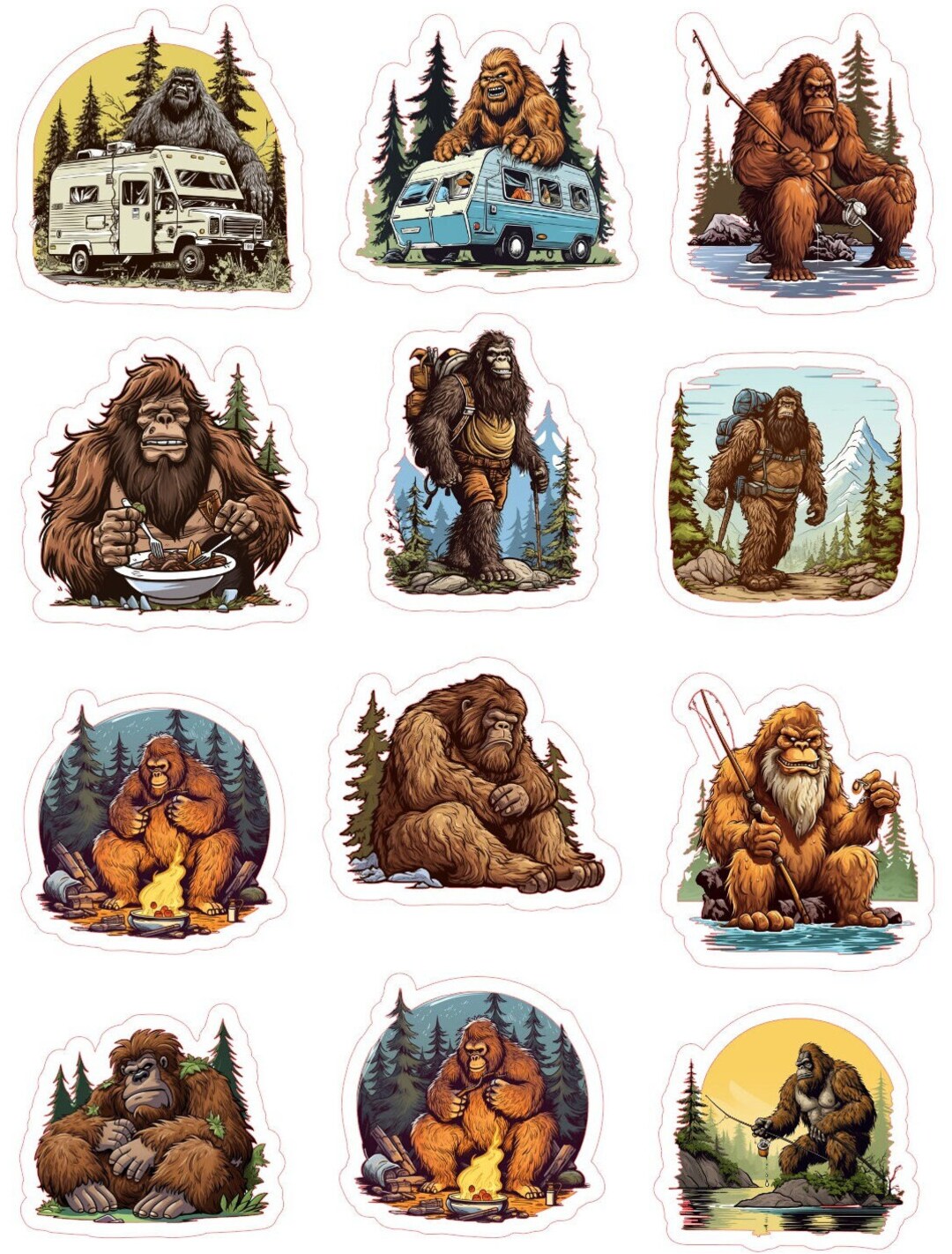 BIGFOOT/SASQUATCH in the OUTDOORS Sticker Sheet 12 Laptop, Scrapbook ...