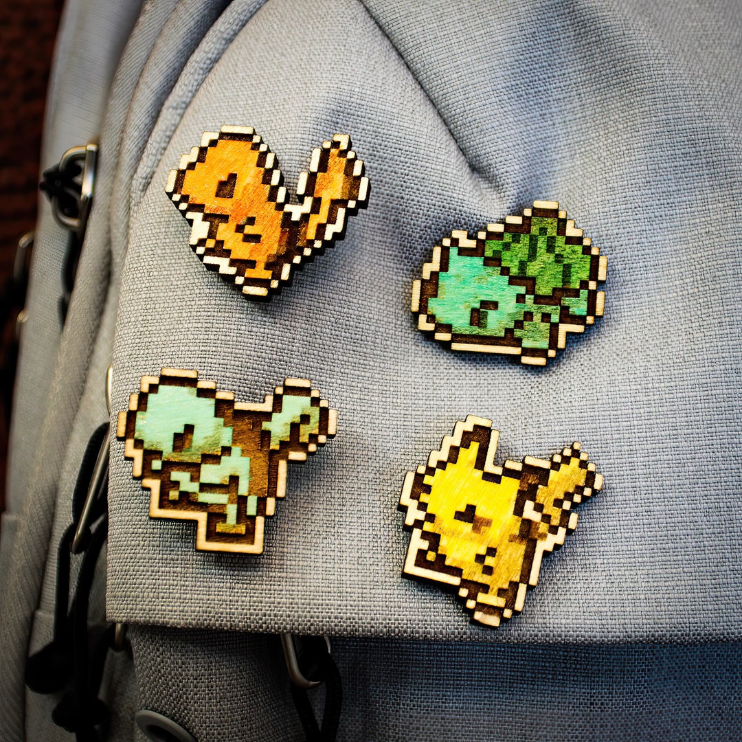 4 Pack Pixel Charmander Pikachu Squirtle Bulbasaur Wood Pins | Pokemon ...