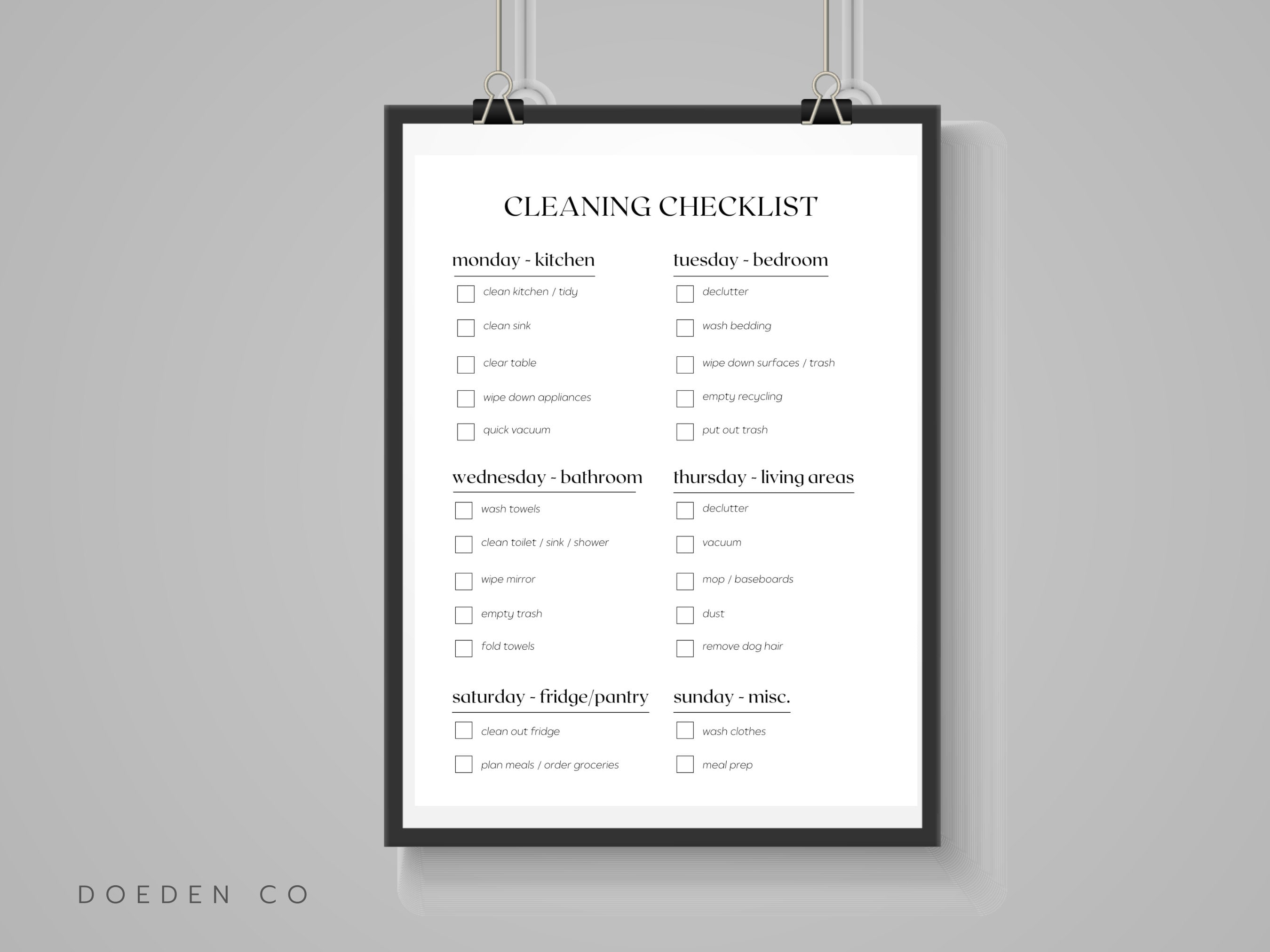 Cleaning List, Cleaning Checklist, Minimalist List, List Digital ...