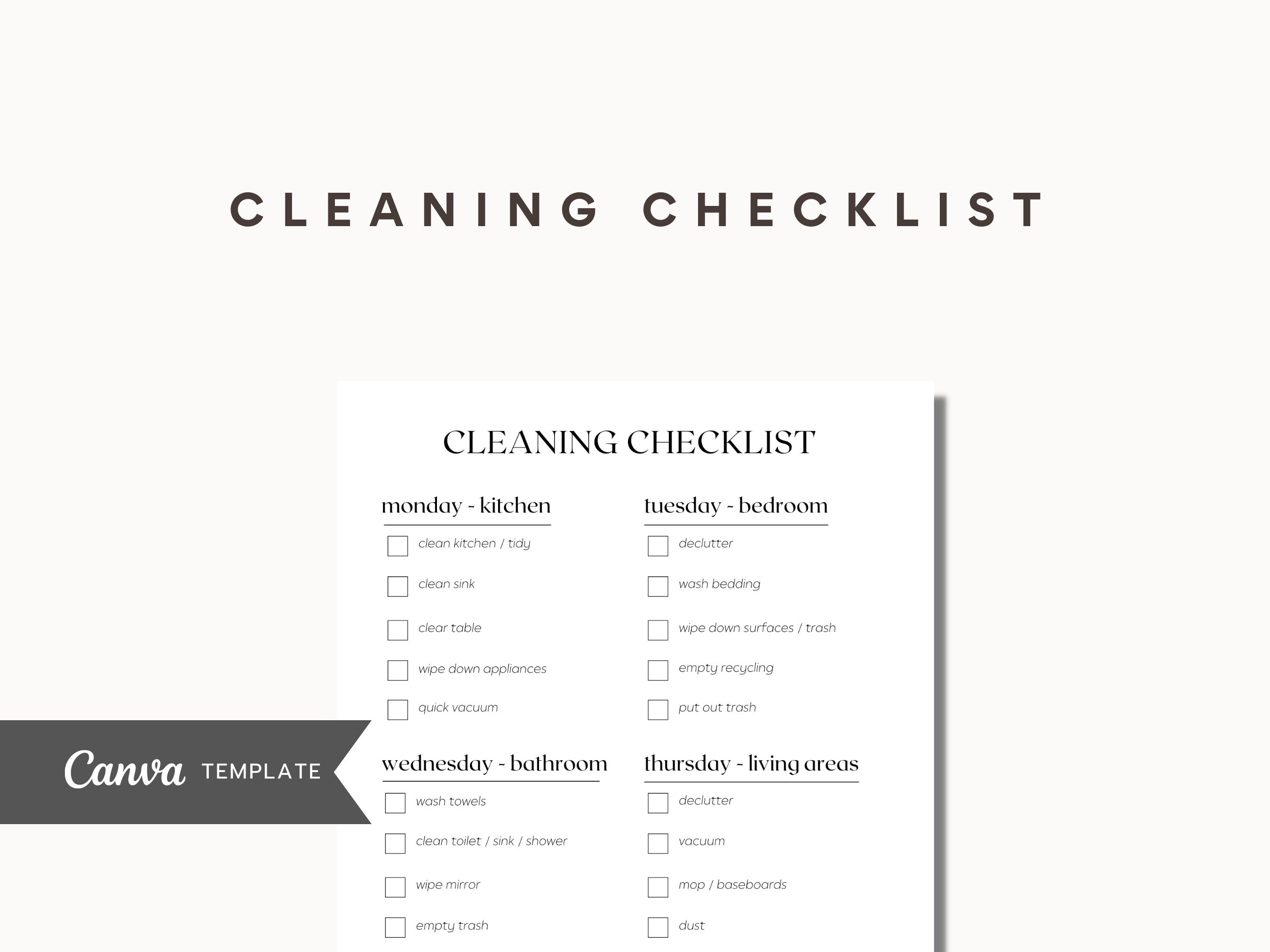 Cleaning List, Cleaning Checklist, Minimalist List, List Digital ...