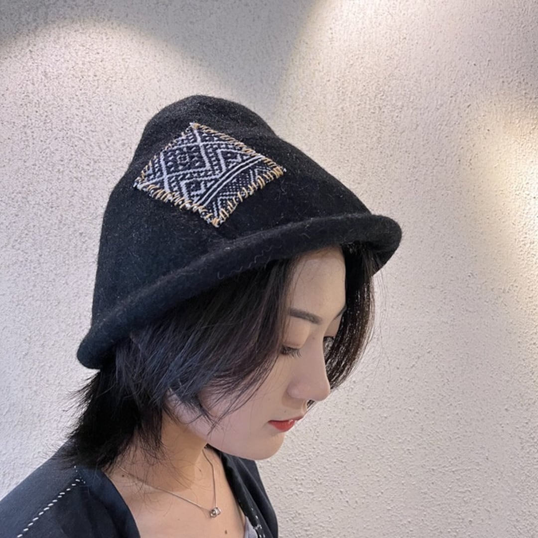 South China Traditional Black Felt Cap , Embroidery Piece Cap chinese ...