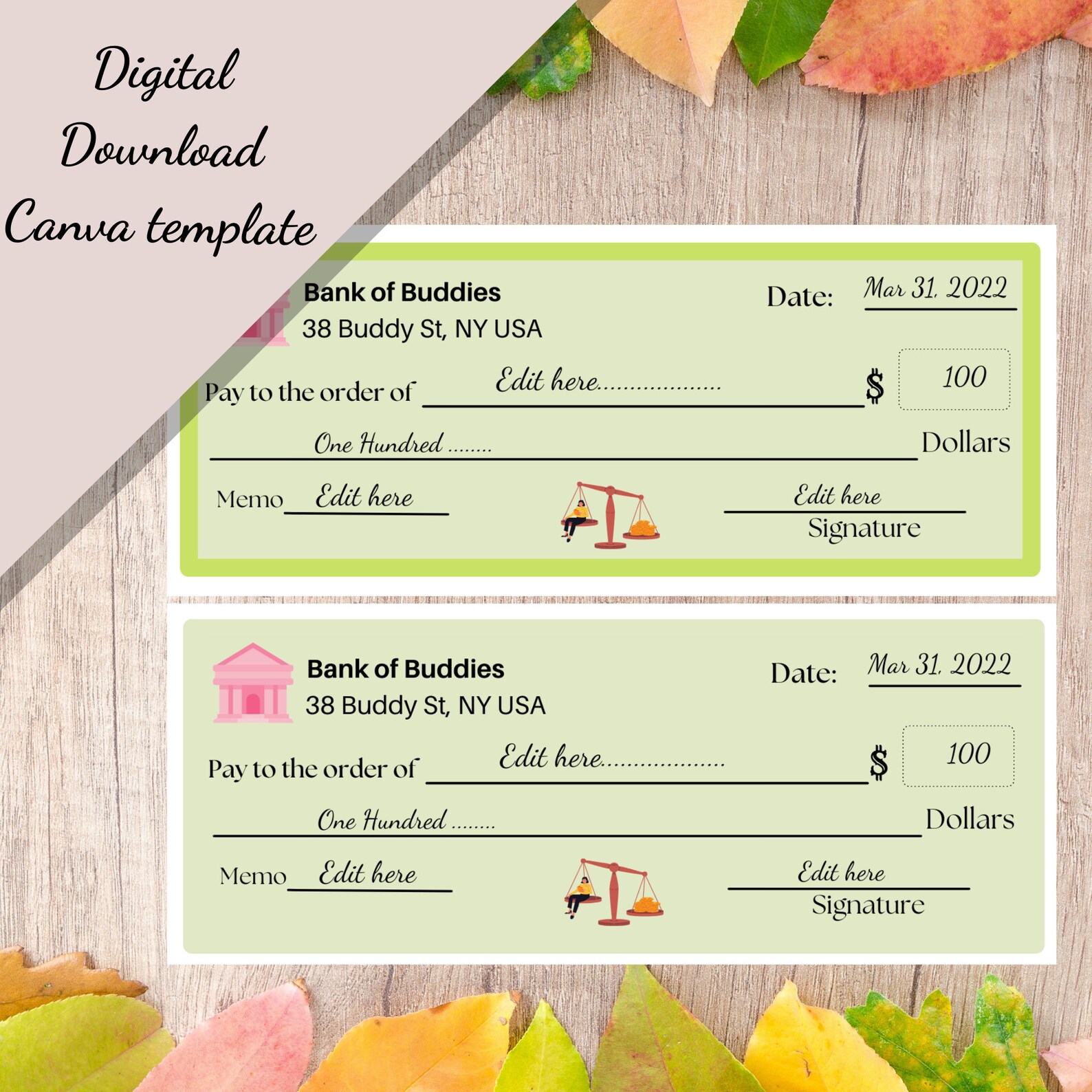 Gift Cheque DIY Gift Certificate Template Card Voucher - Etsy Australia