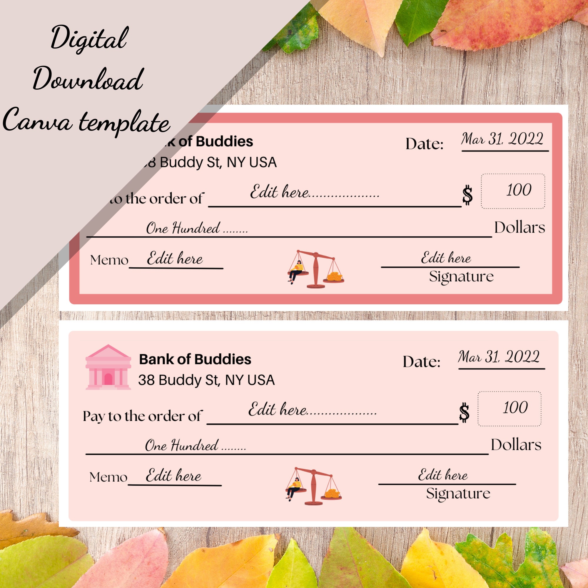 Gift Cheque DIY Gift Certificate Template Card Voucher - Etsy