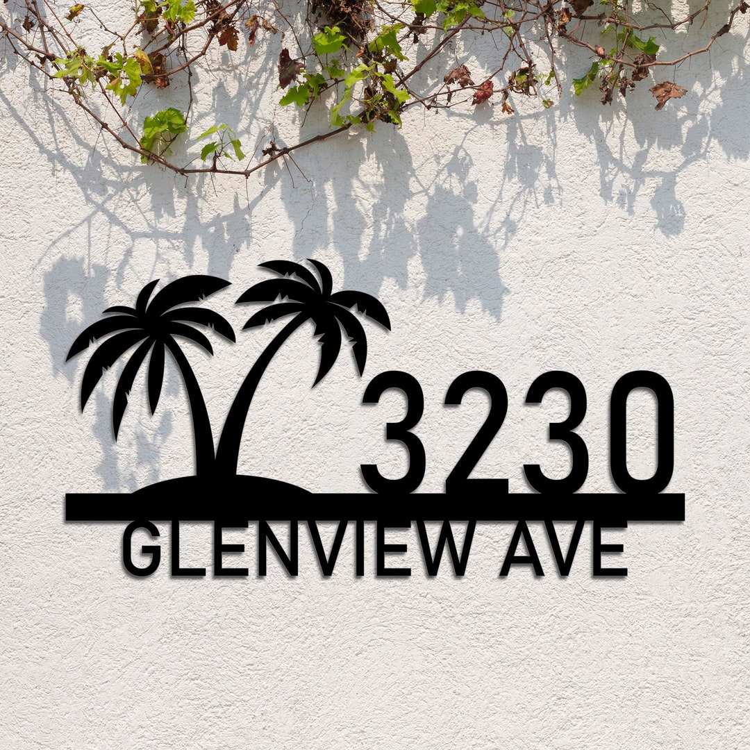 Personalized Palm Tree Sign Custom Metal Address Sign House Number ...