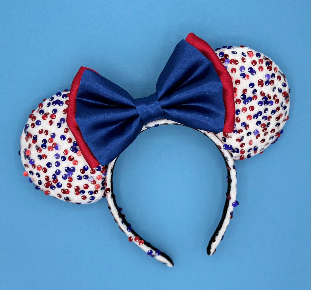 MADE TO ORDER White Velvet With Red and Blue Sequin Ears | Headband ...