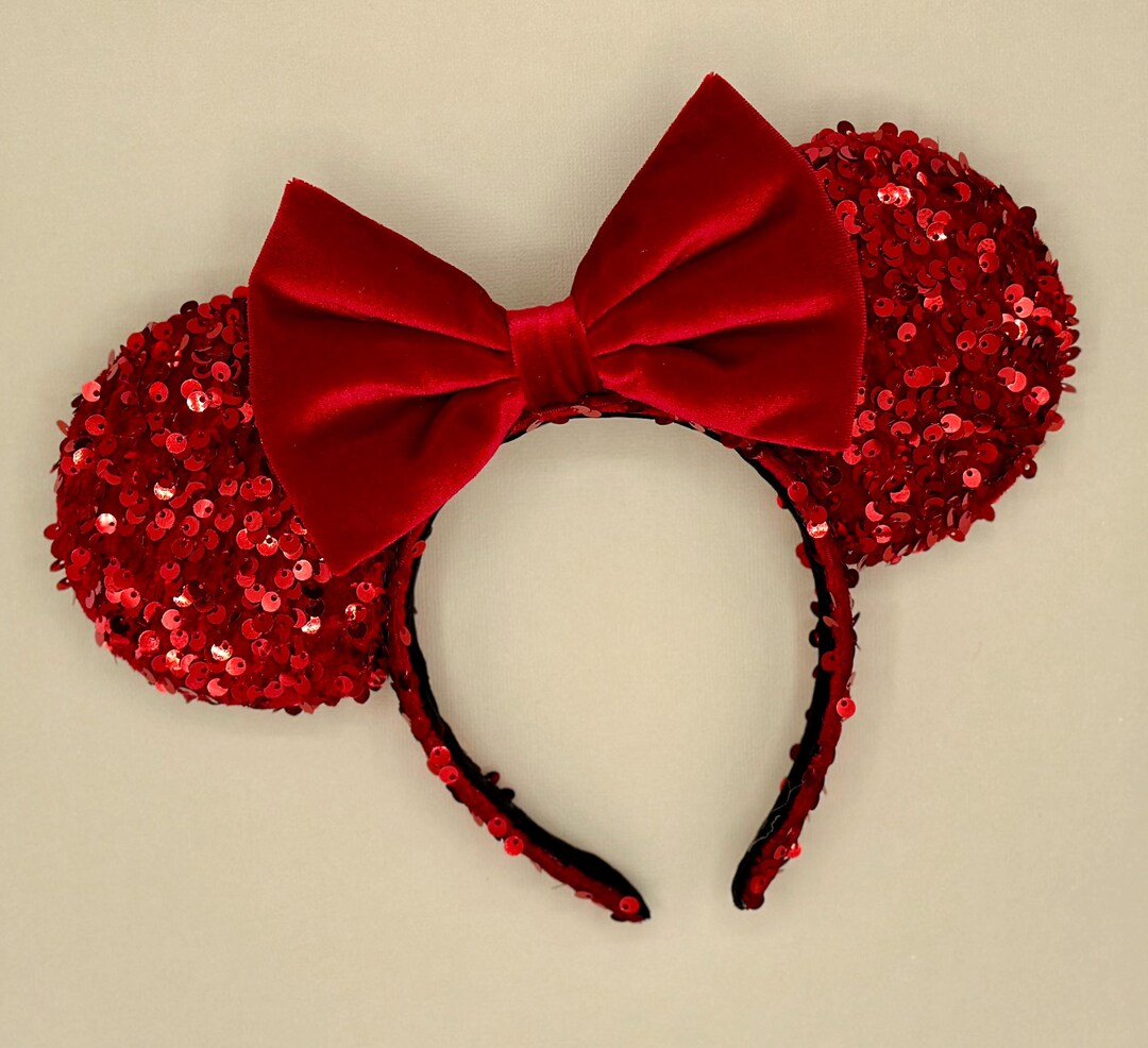 MADE TO ORDER Cranberry Red Velvet Sequin Mouse Ears | Headband Mouse ...