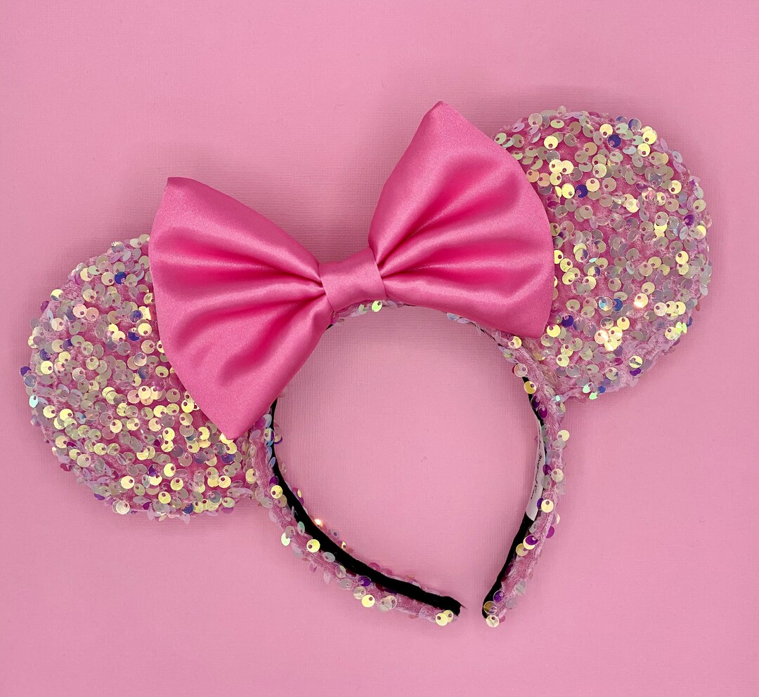 MADE TO ORDER Pink Iridescent Velvet Sequin Ears Headband Mouse Ears ...