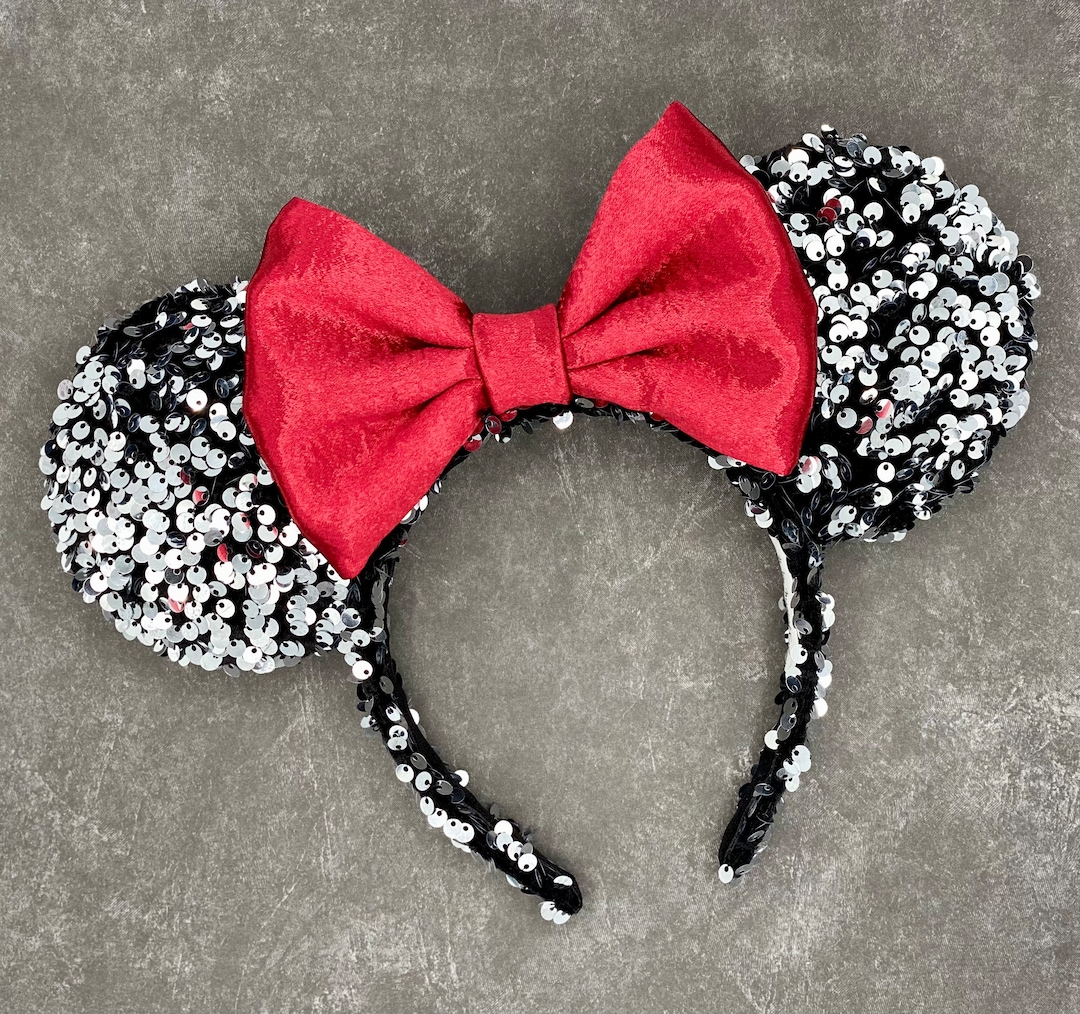 MADE TO ORDER Black Velvet and Silver Sequin Mouse Ears | Headband ...