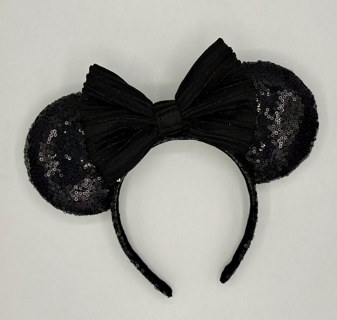MADE TO ORDER Black Sequin Mouse Ears With Black Slinky Shimmer Bow ...