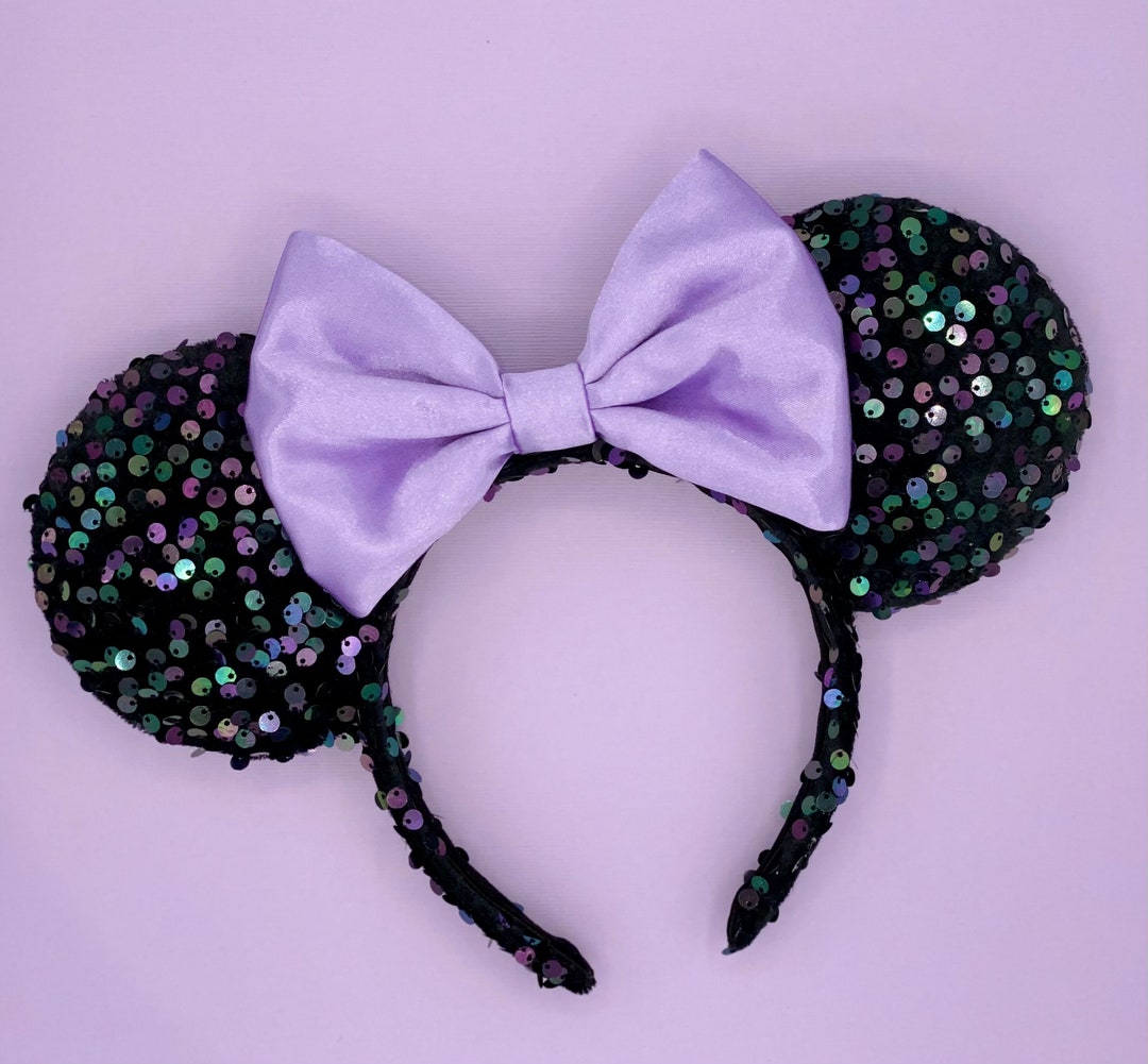 MADE TO ORDER Black Iridescent Sequin and Black Velvet Mouse Ears ...