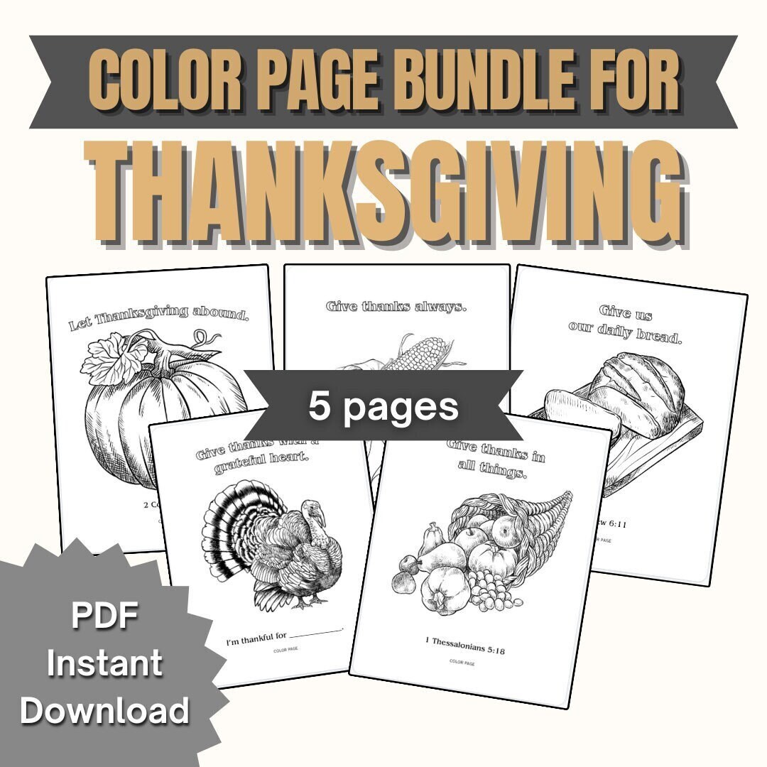 Thanksgiving Fun Digital Color Page Bundle 5-pack - Etsy