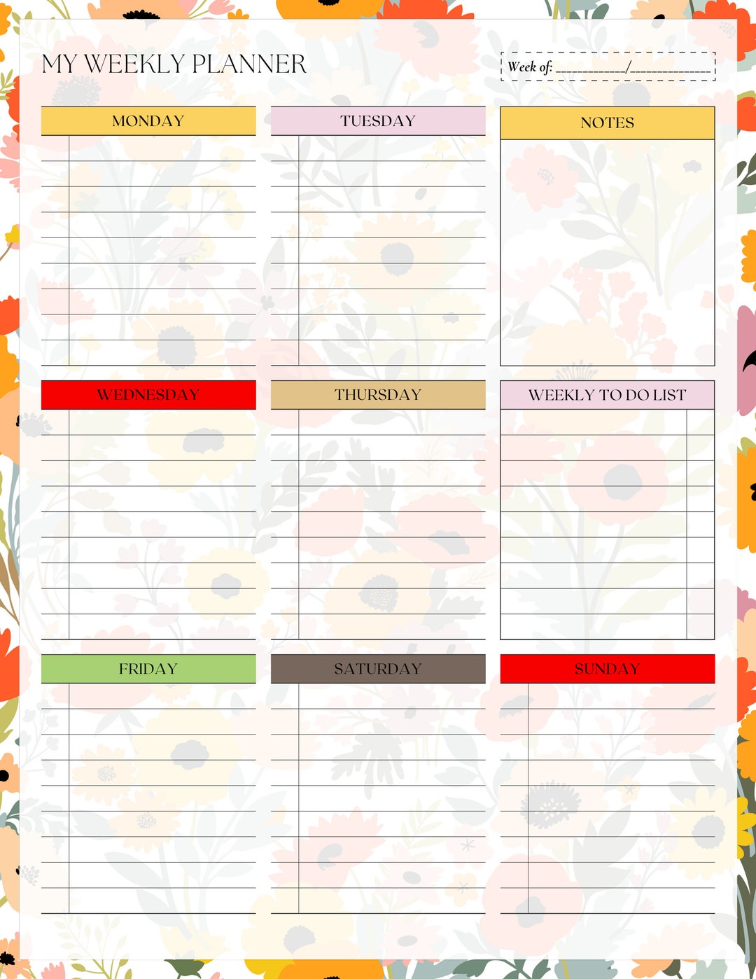 Colorful Weekly Planner Printable / Daily Planner / Monthly Planner ...