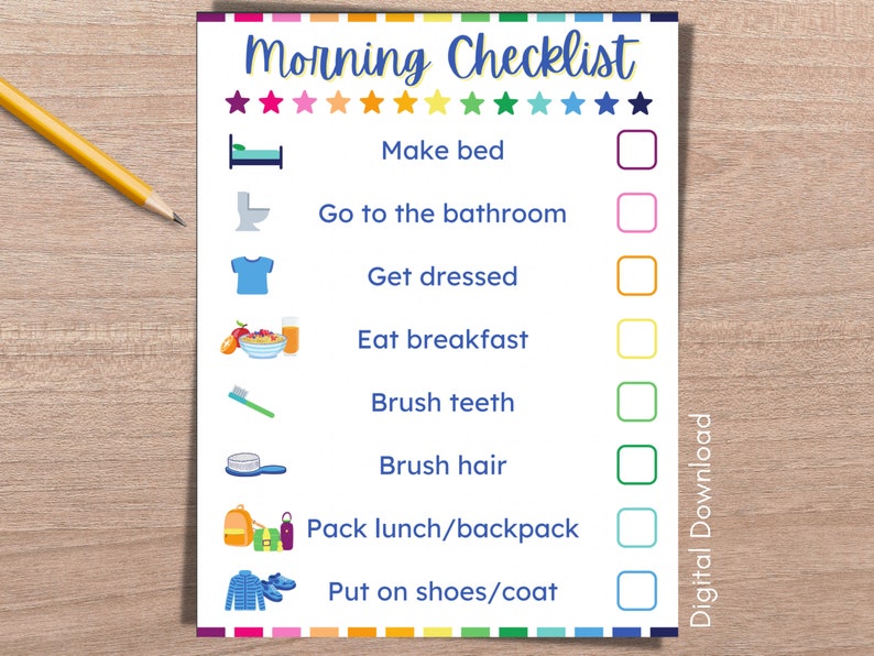 Morning Checklist for Kids Printable Daily Routine Reminders - Etsy