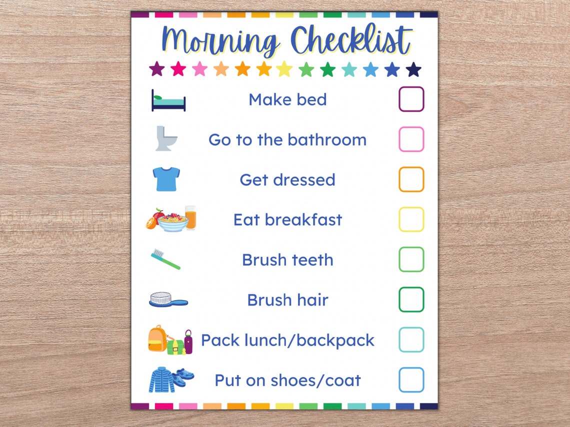 Morning Checklist for Kids Printable Daily Routine Reminders - Etsy
