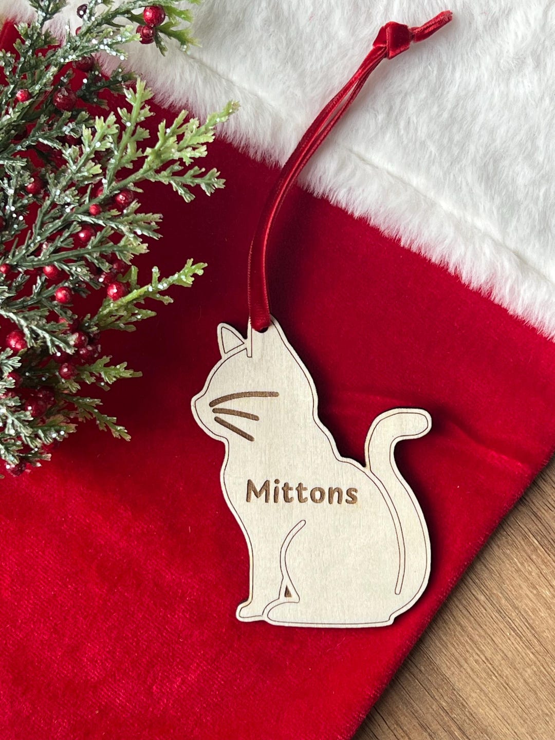 Personalized Cat Ornament: Laser Engraved Wooden Pet Ornament - Etsy