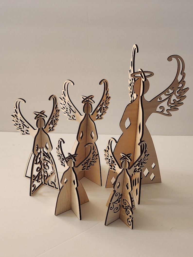 3D Angel Laser Cut Wood Set of 5 - Etsy