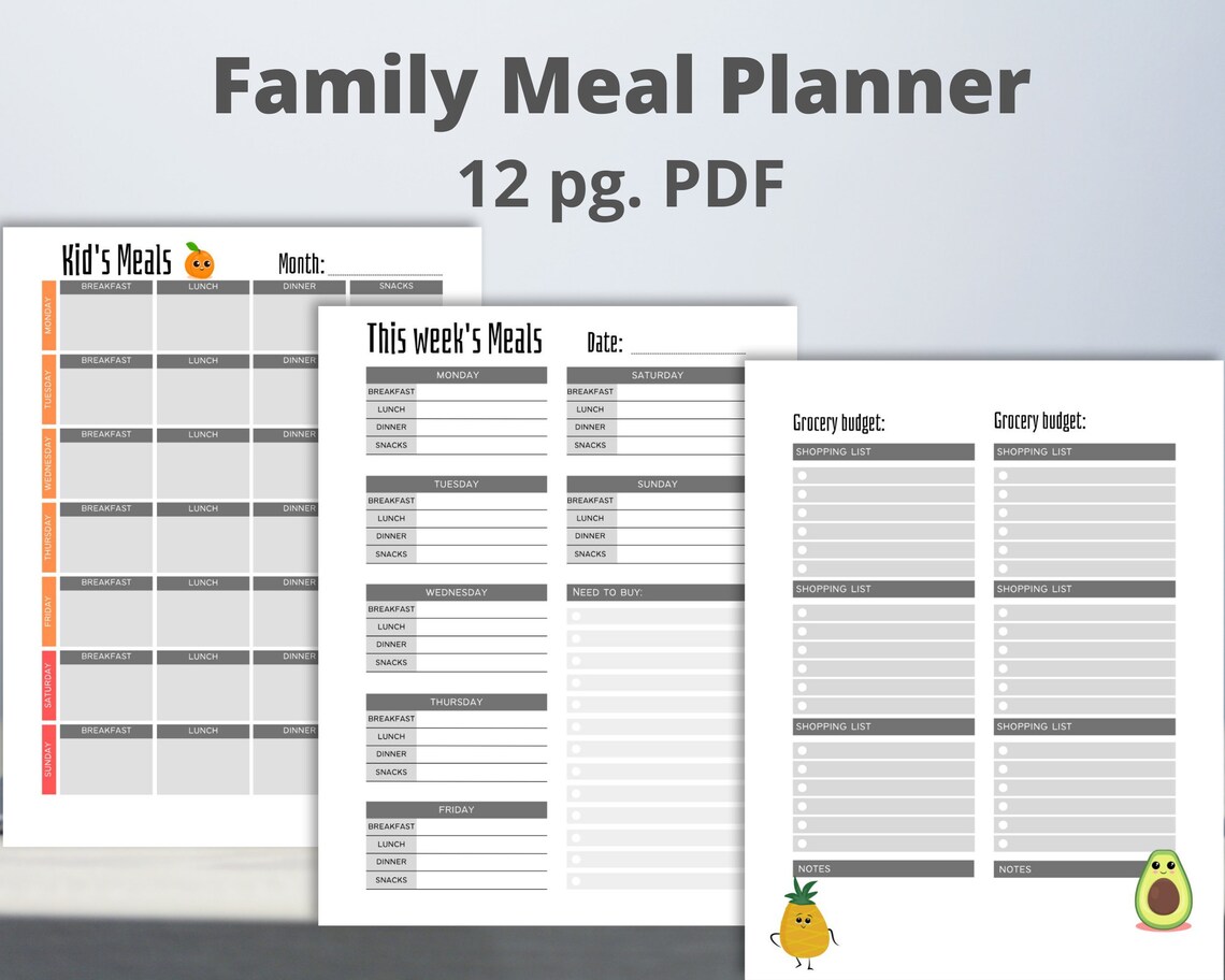 Family Meal Planner Printable PDF - Etsy