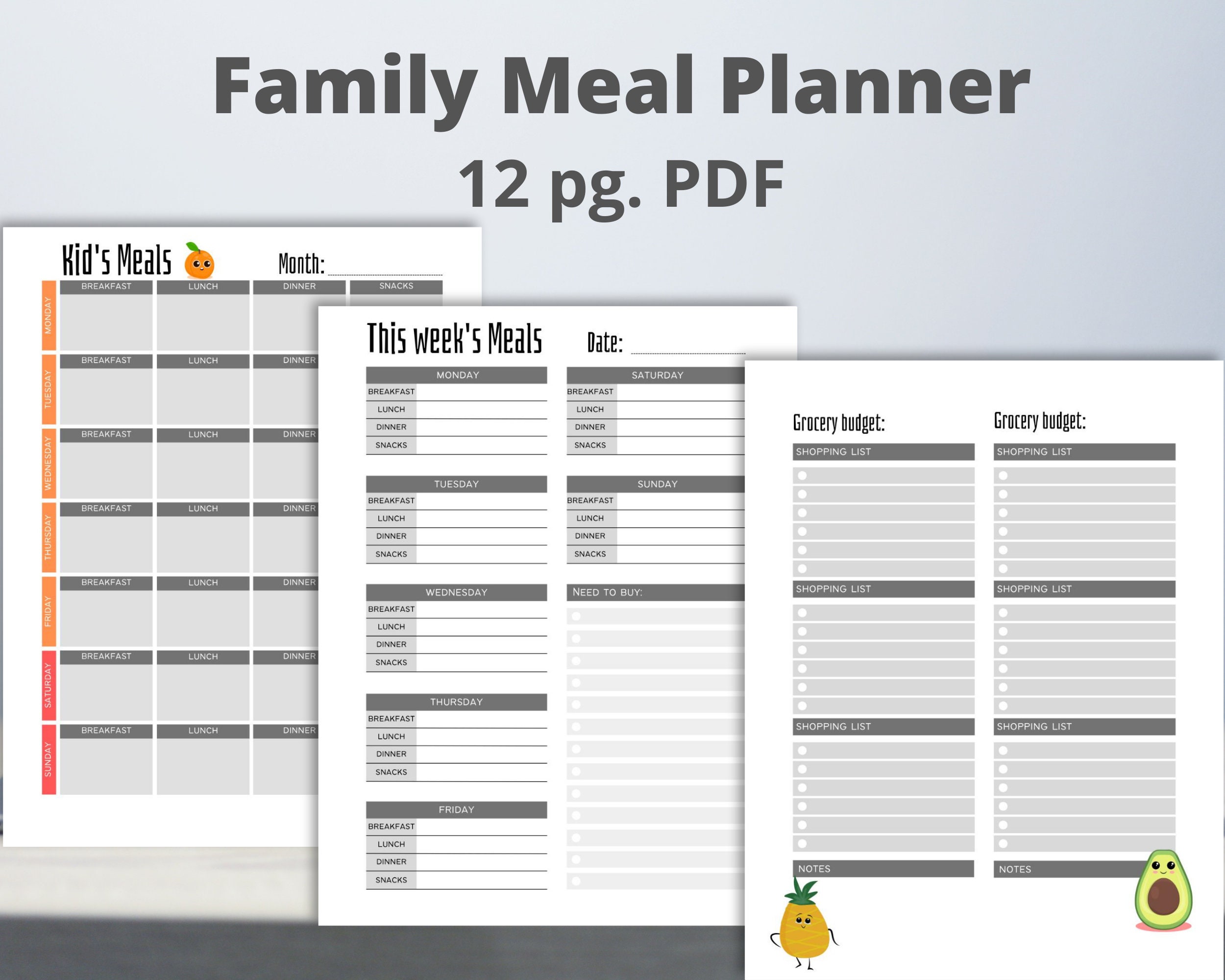 Family Meal Planner Printable PDF - Etsy