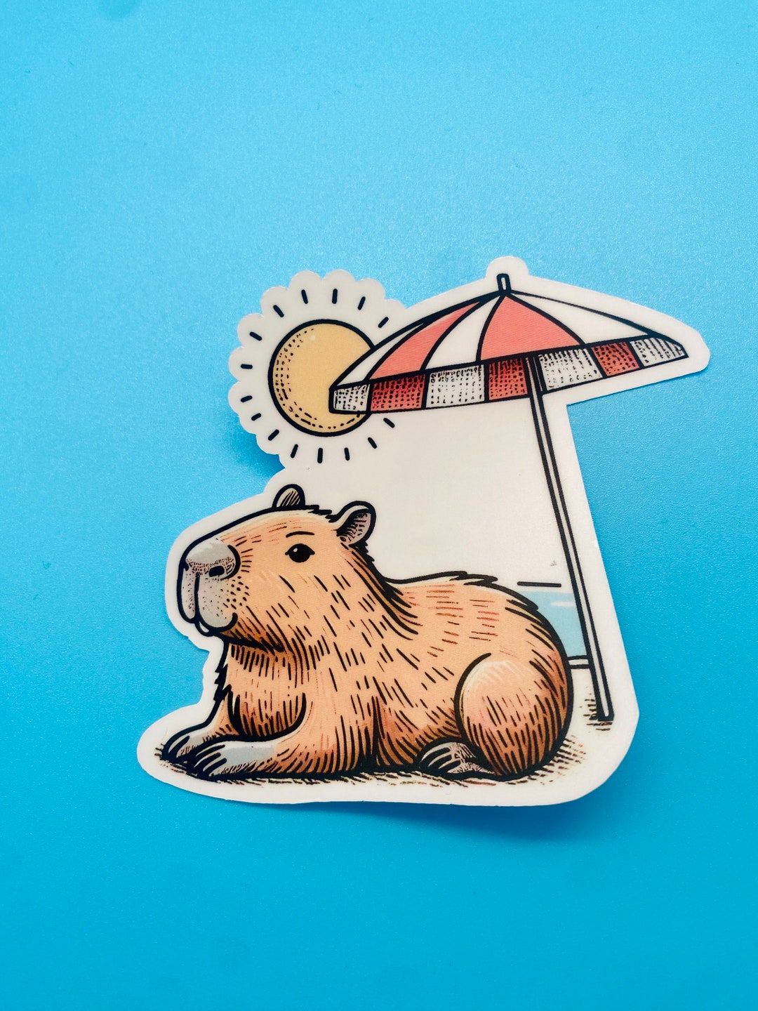 White Sticker: Capybara With Umbrella, Vinyl Sticker, Summer Sticker ...