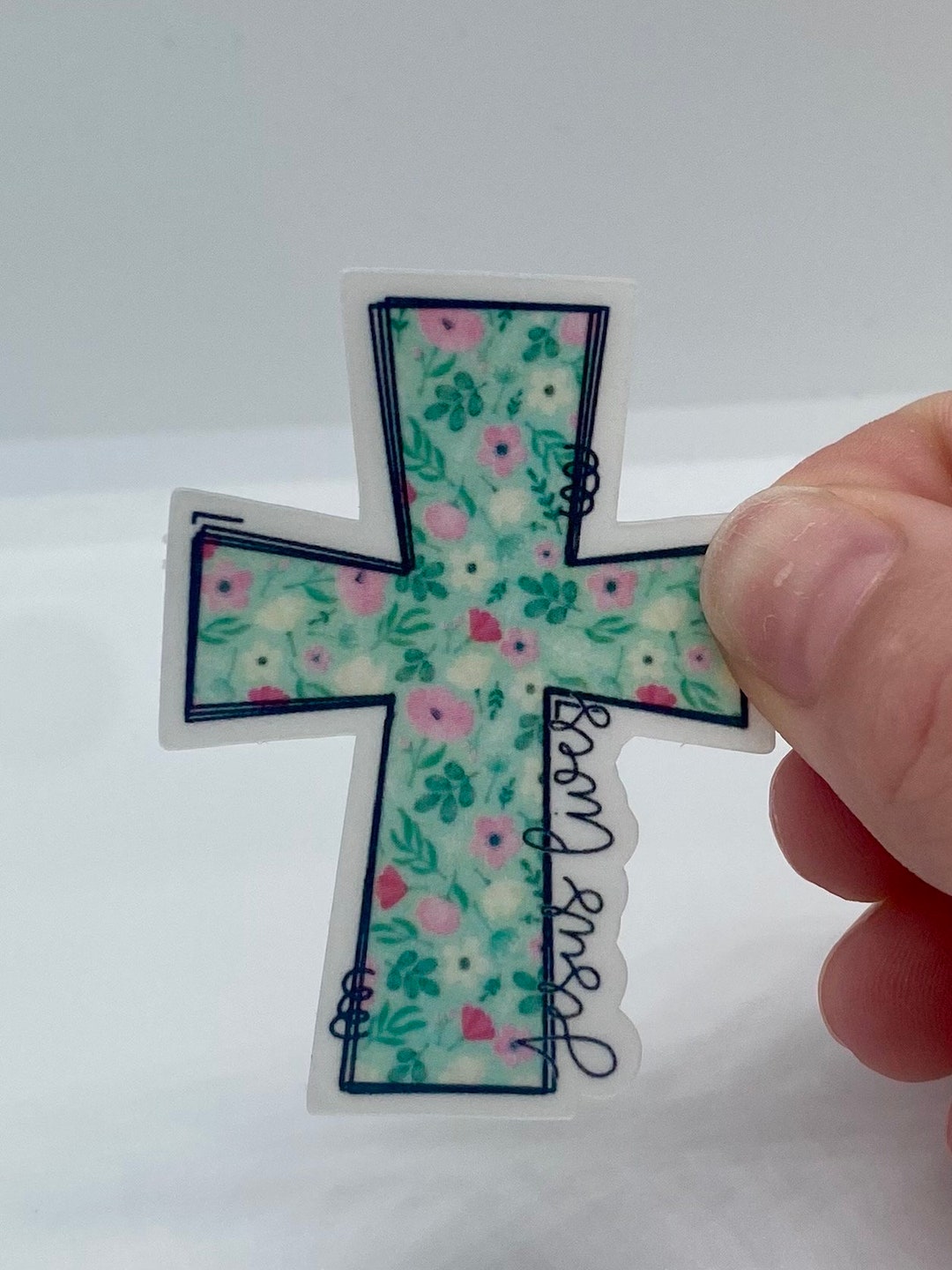 Clear Sticker: Jesus Lives, Cross W/ Flowers, Easter Vinyl Sticker, God ...