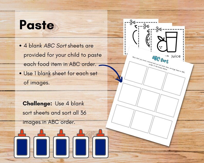 ABC Sorting With Food/color, Cut, and Paste Activities for Early ...