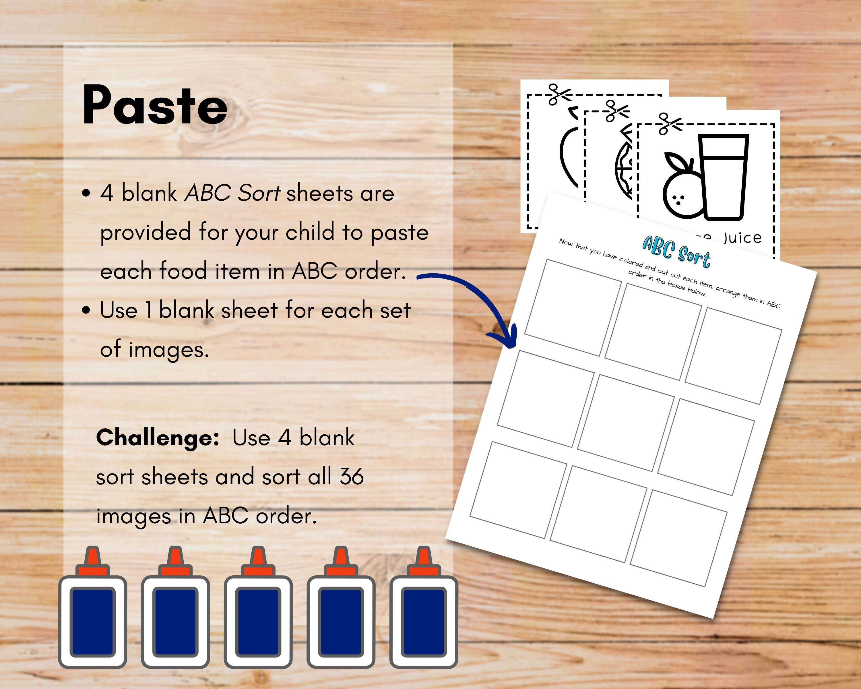 ABC Sorting With Food/color, Cut, and Paste Activities for Early ...