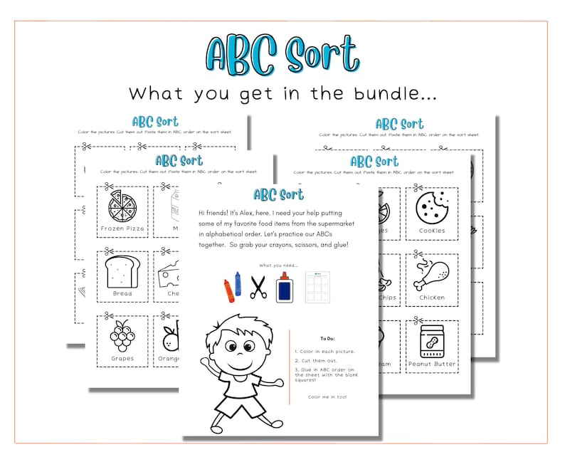 ABC Sorting With Food/color, Cut, and Paste Activities for Early ...