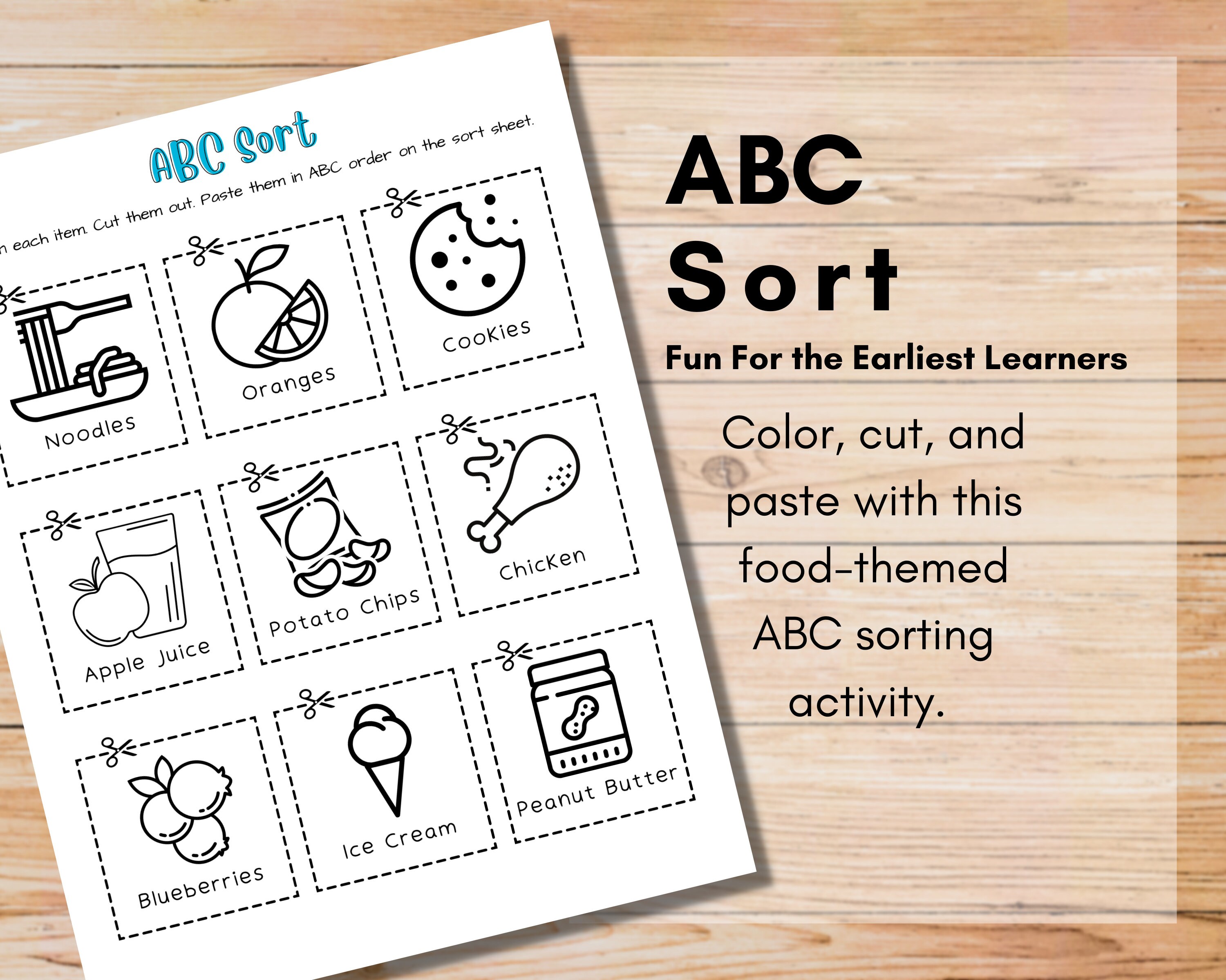 ABC Sorting With Food/color, Cut, and Paste Activities for Early ...