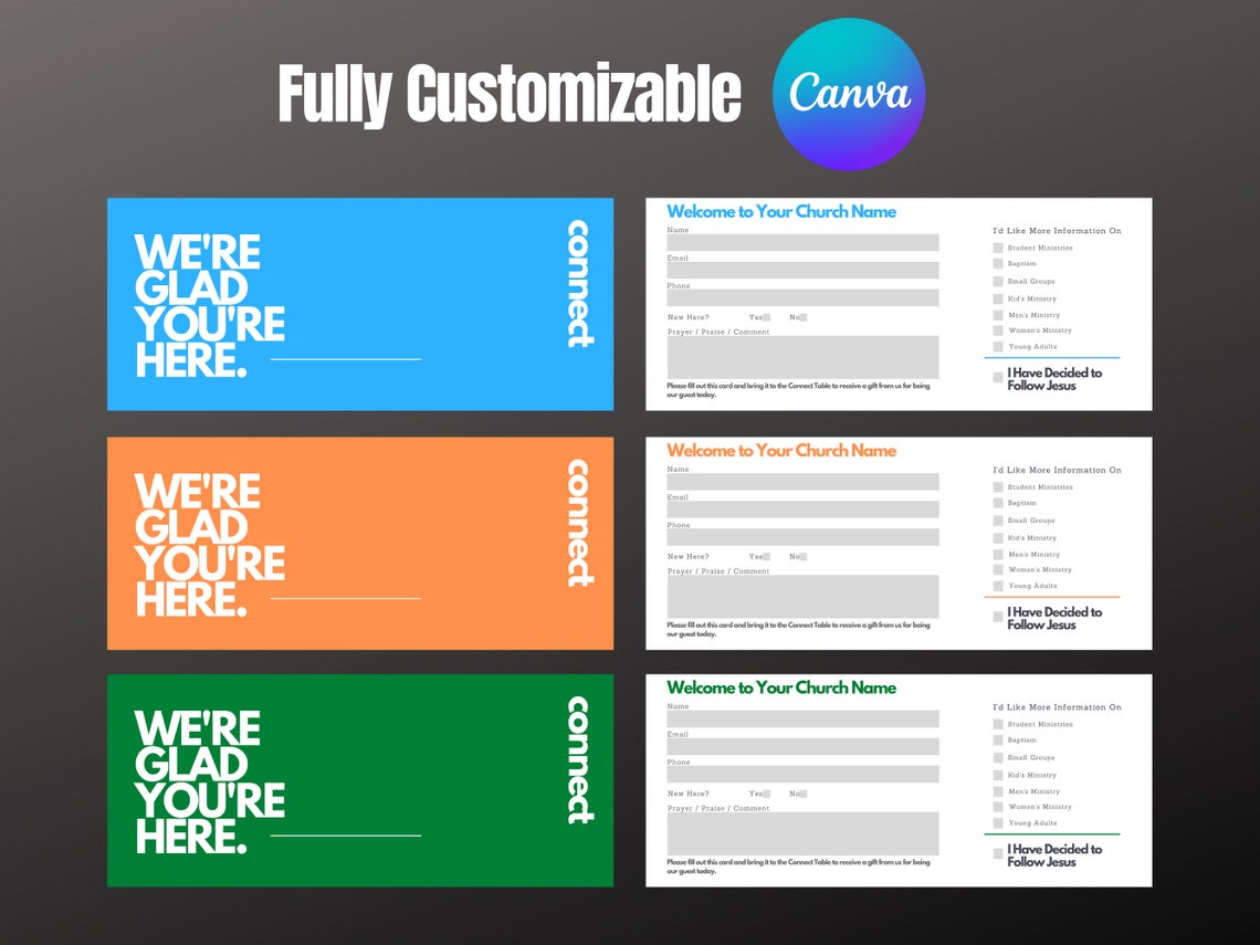 Church Connect Card Canva Template Customize Colors - Etsy