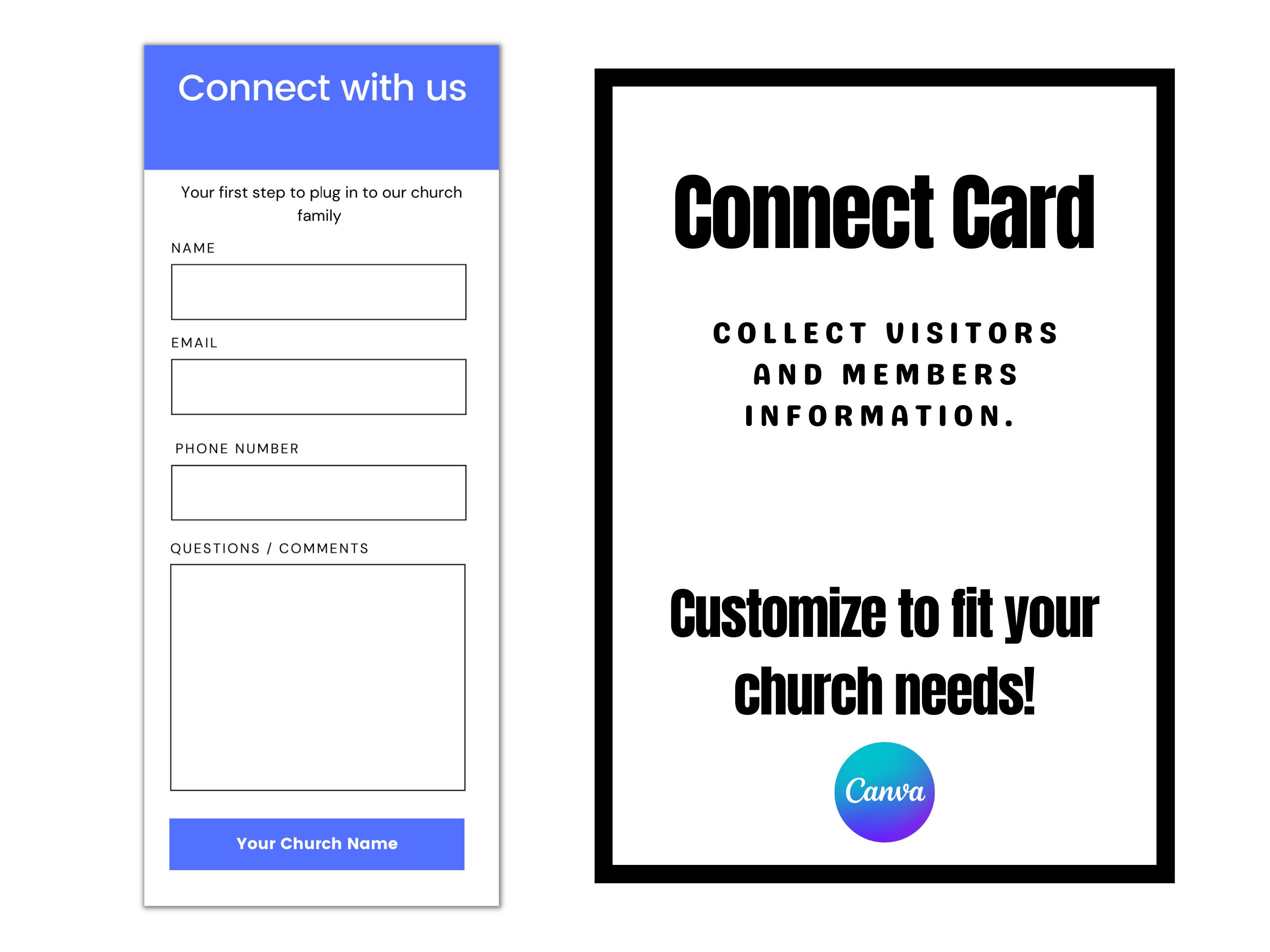 Church Connect Card Bundle | Canva Template | Customize Colors | 8.5" X ...
