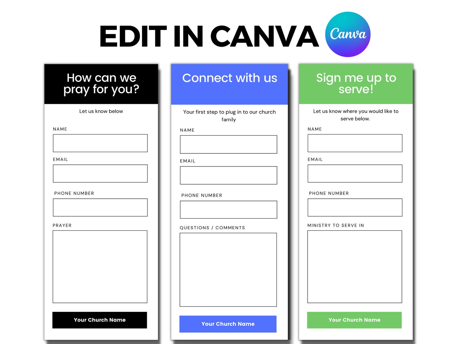 Church Connect Card Bundle | Canva Template | Customize Colors | 8.5" X ...