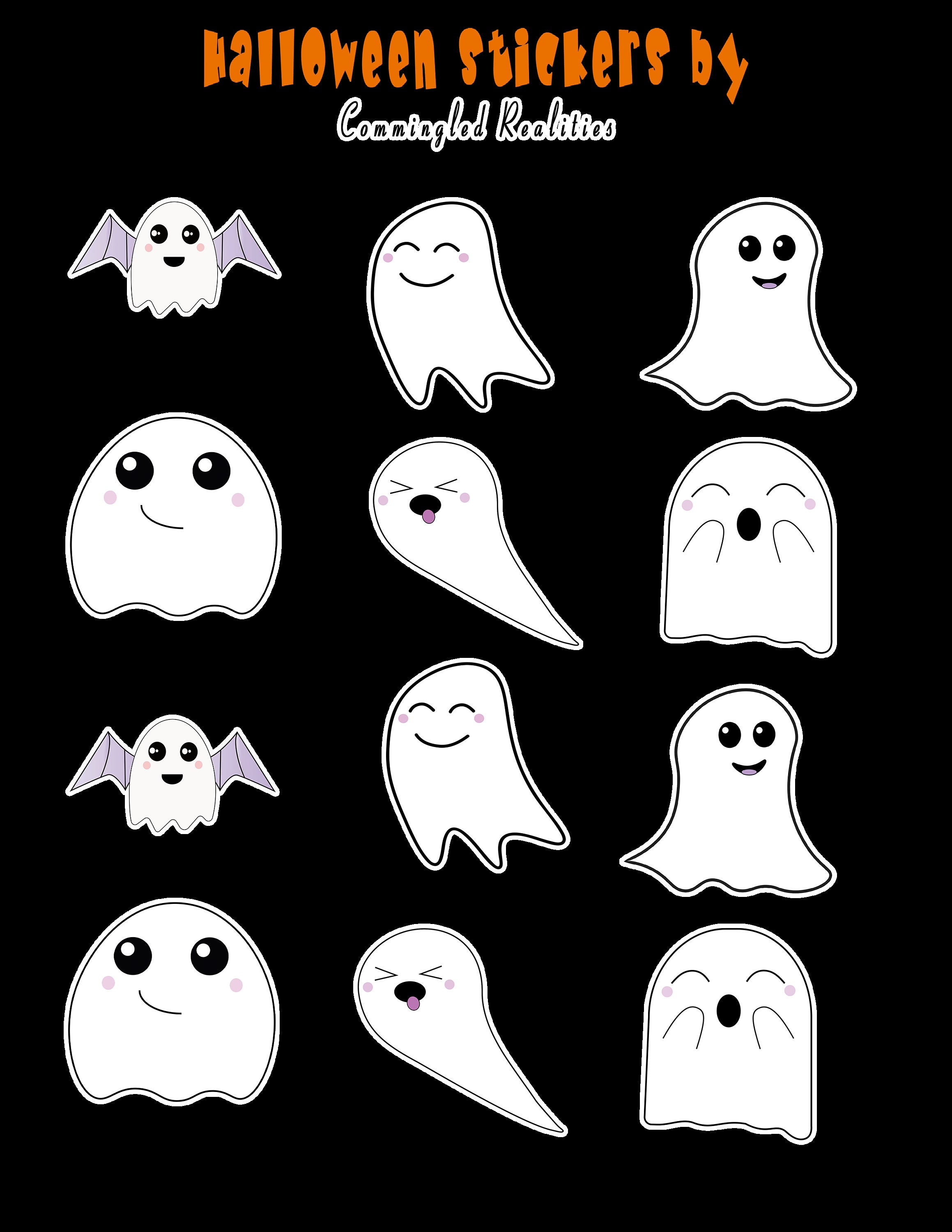Cute Halloween PNG Printables Stickers, Cute Ghost Stickers, Print and ...