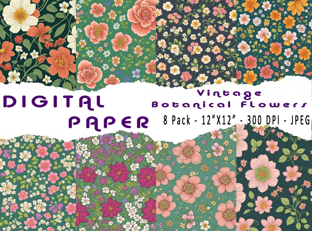 Vintage Flowers Digital Paper, Flowers Seamless Pattern, Floral Prints ...