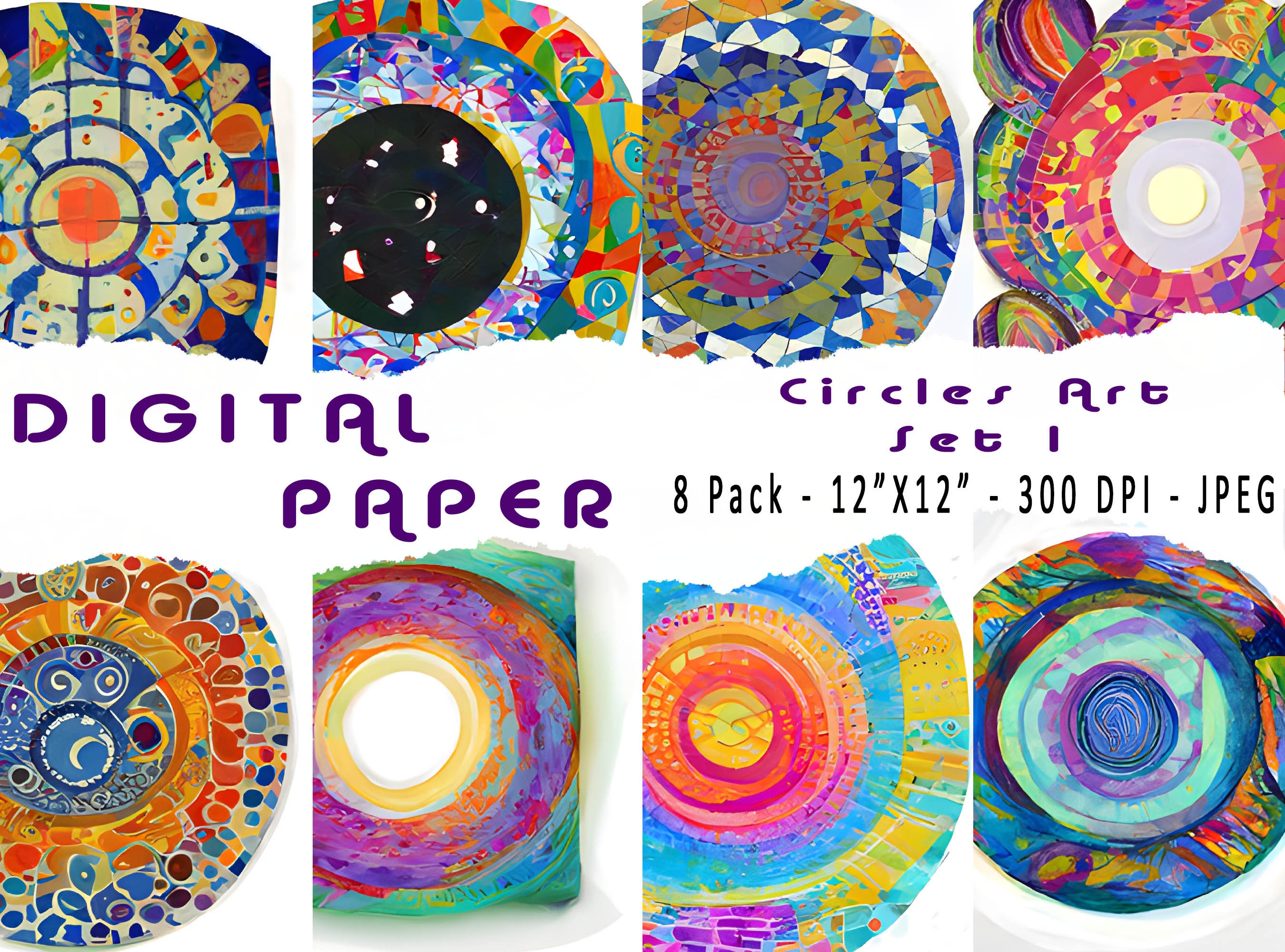 Abstract Circle Art Set 1, Abstract Circles Art, Digital Paper ...