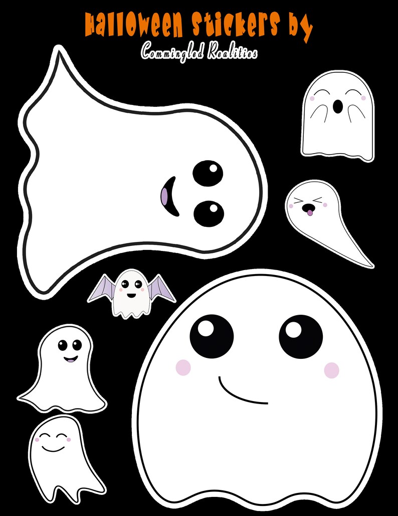 Cute Halloween PNG Printables Stickers, Cute Ghost Stickers, Print and ...