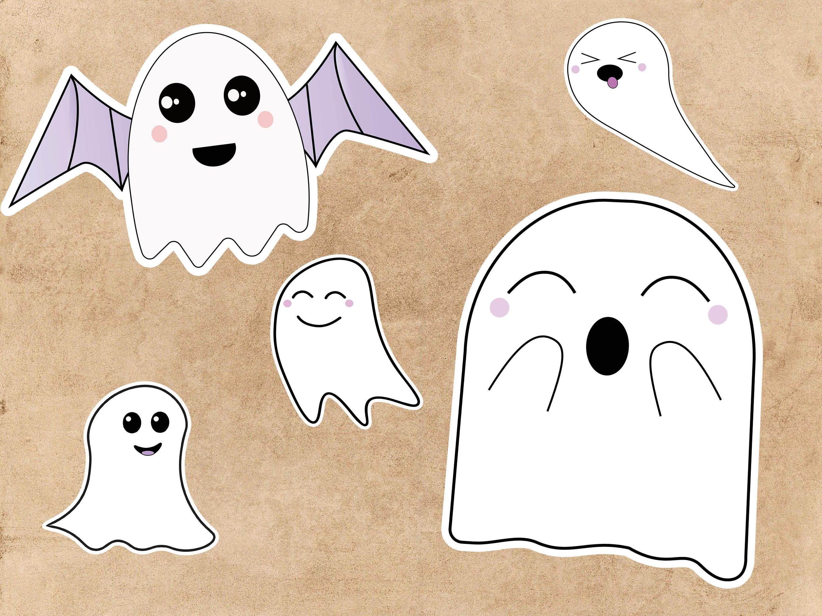 Cute Halloween PNG Printables Stickers, Cute Ghost Stickers, Print and ...