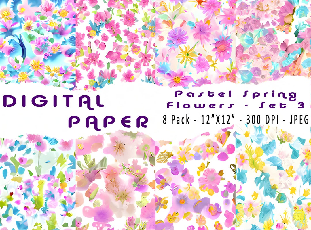Pastel Spring Flower Digital Paper, Digital Art Prints, Floral Art ...
